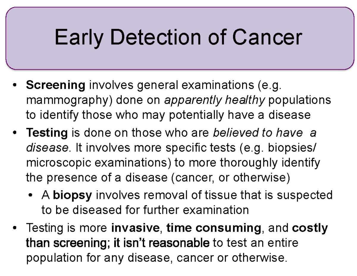Cancer part 3 - Early Detection of Cancer Screening involves general ...