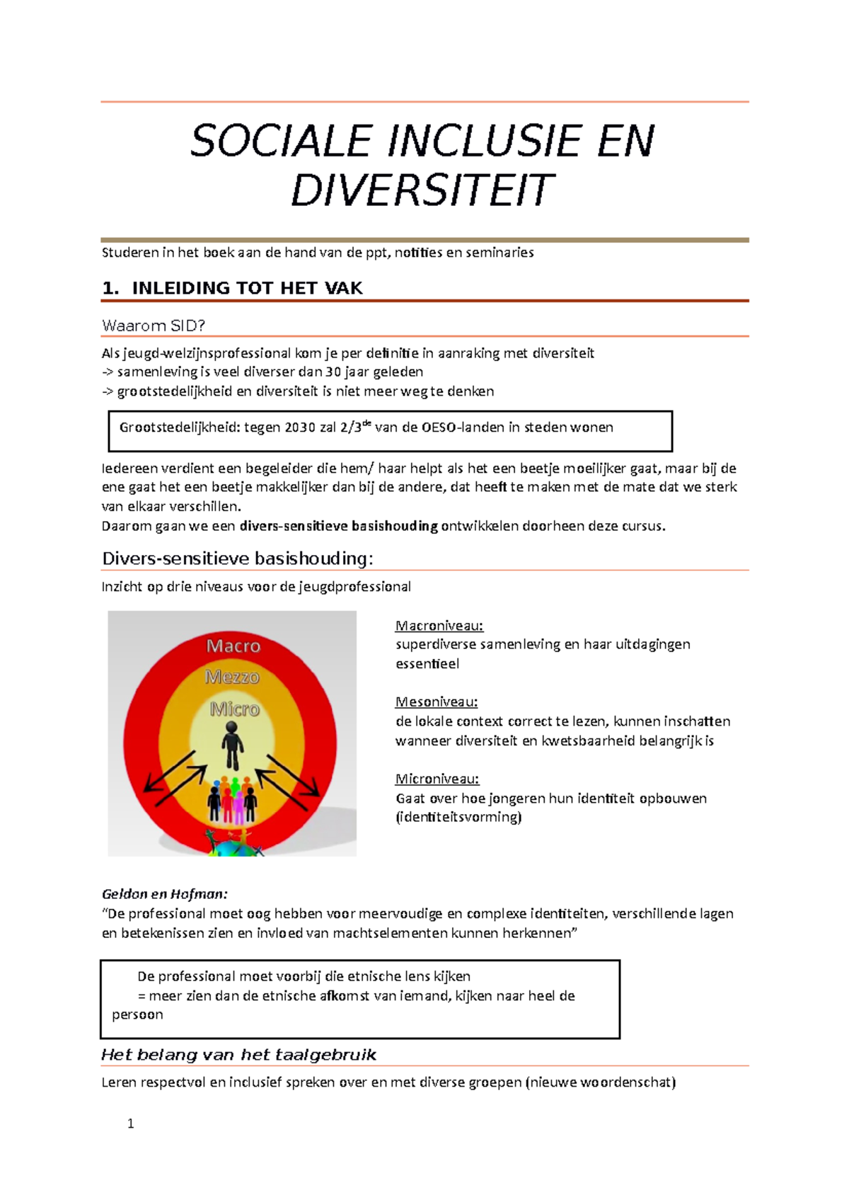 Divas samenvatting - SOCIALE INCLUSIE EN DIVERSITEIT Studeren in het boek aan de hand van de ppt ...