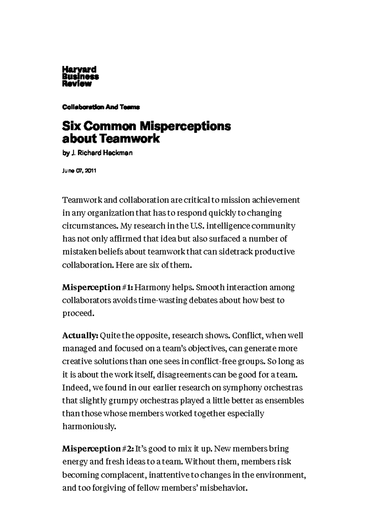 Six Common Misperceptions about Teamwork - Collaboration And Teams Six ...