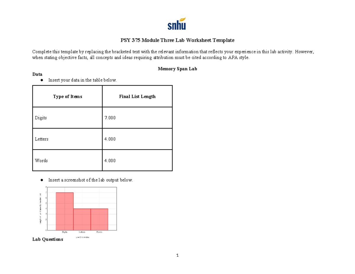 PSY 375 Module Three Lab Worksheet Template - PSY 375 Module Three Lab ...