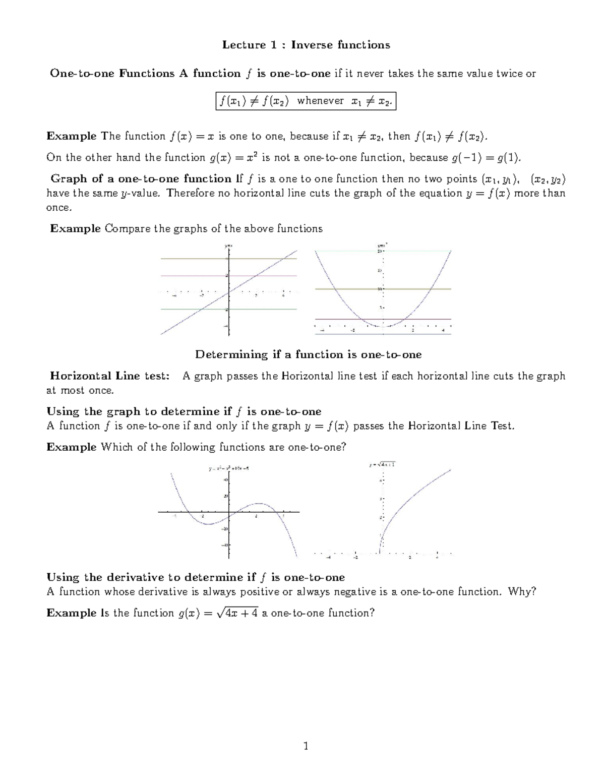 1. Inverse Functions - Lecture notes 1-5 - Lecture 1 : Inverse ...