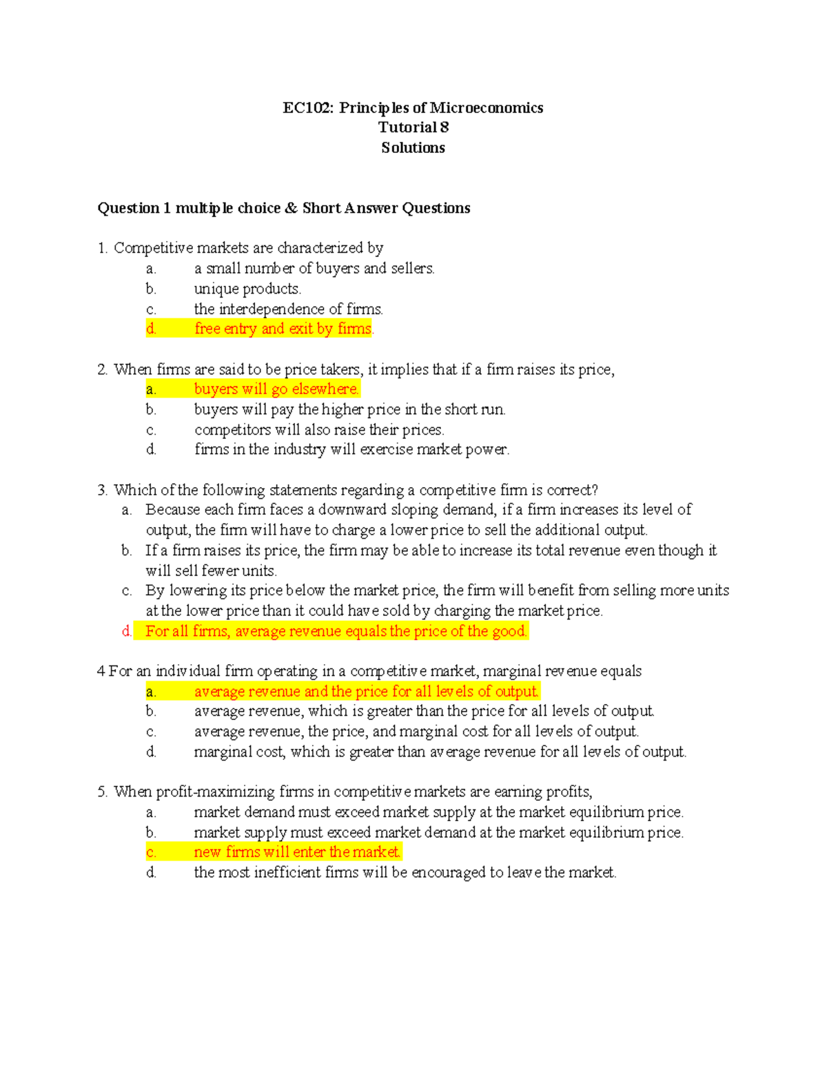 EC102 Tutorial 8 Solution - EC102: Principles of Microeconomics ...