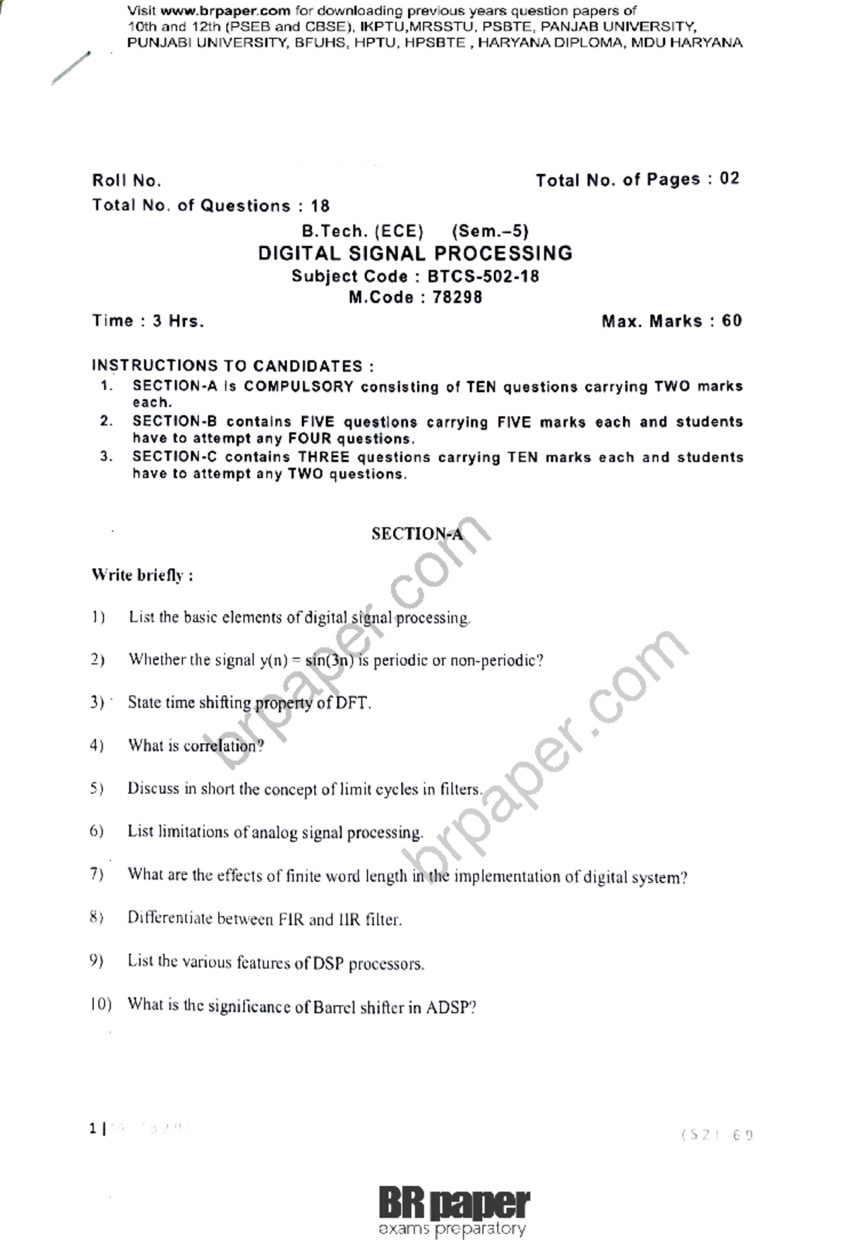 DSP(5th)Dec2020 - computer science and engineering - brpaper brpaper - Studocu