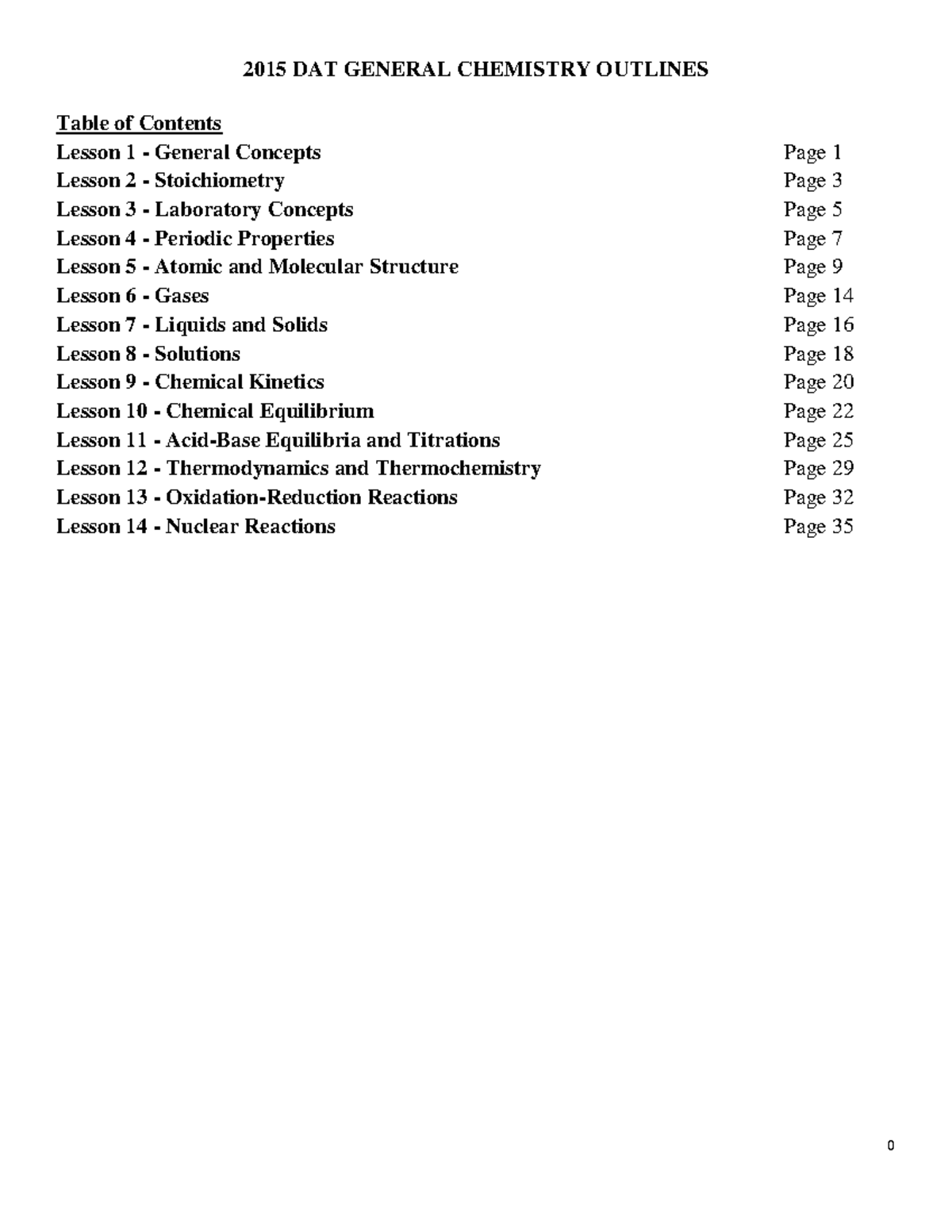 2015 DAT General Chemistry Outlines College Replacement - 2015 DAT ...