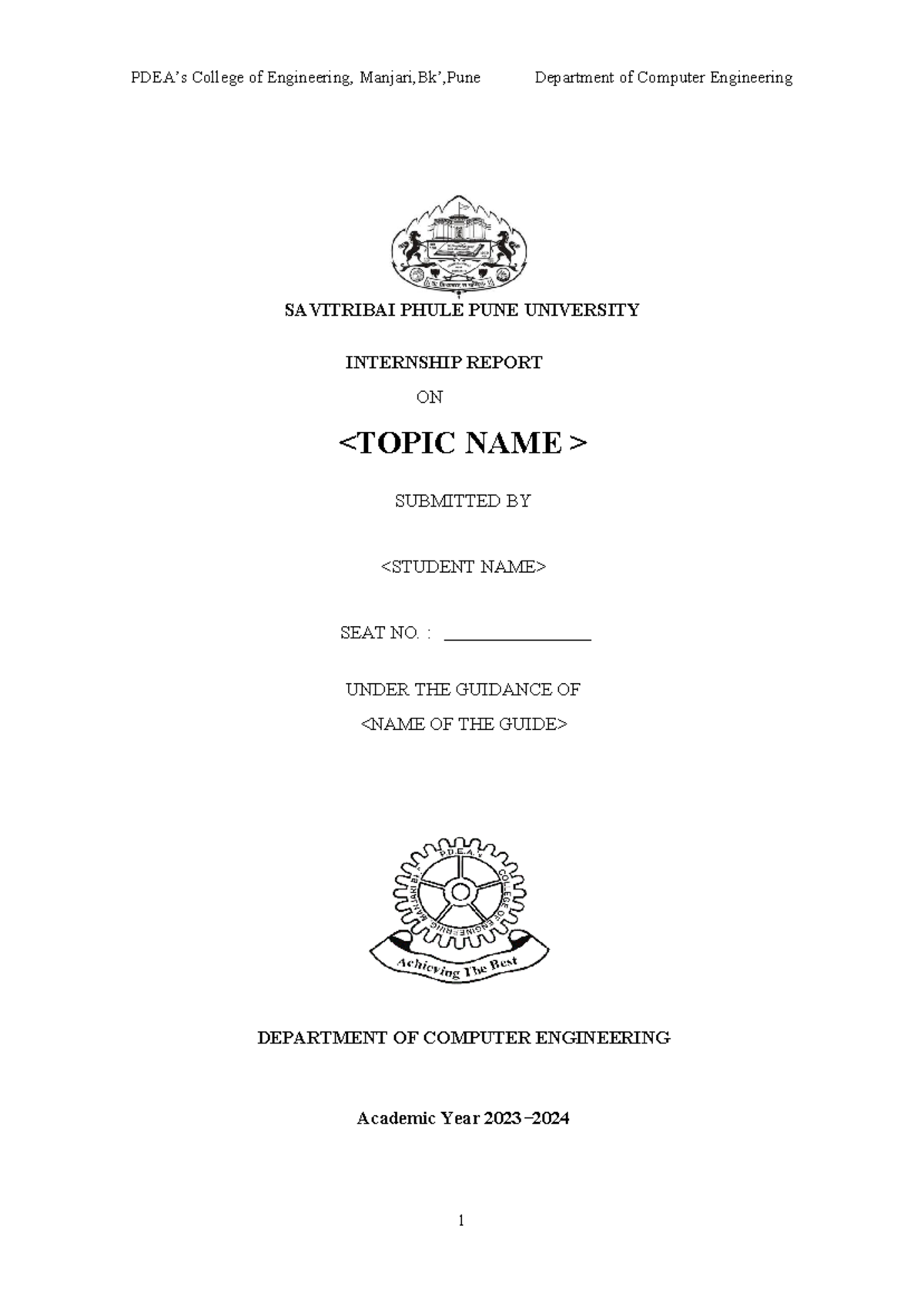 Internship Report Format 2023-24 - 1 PDEA’s College of Engineering ...