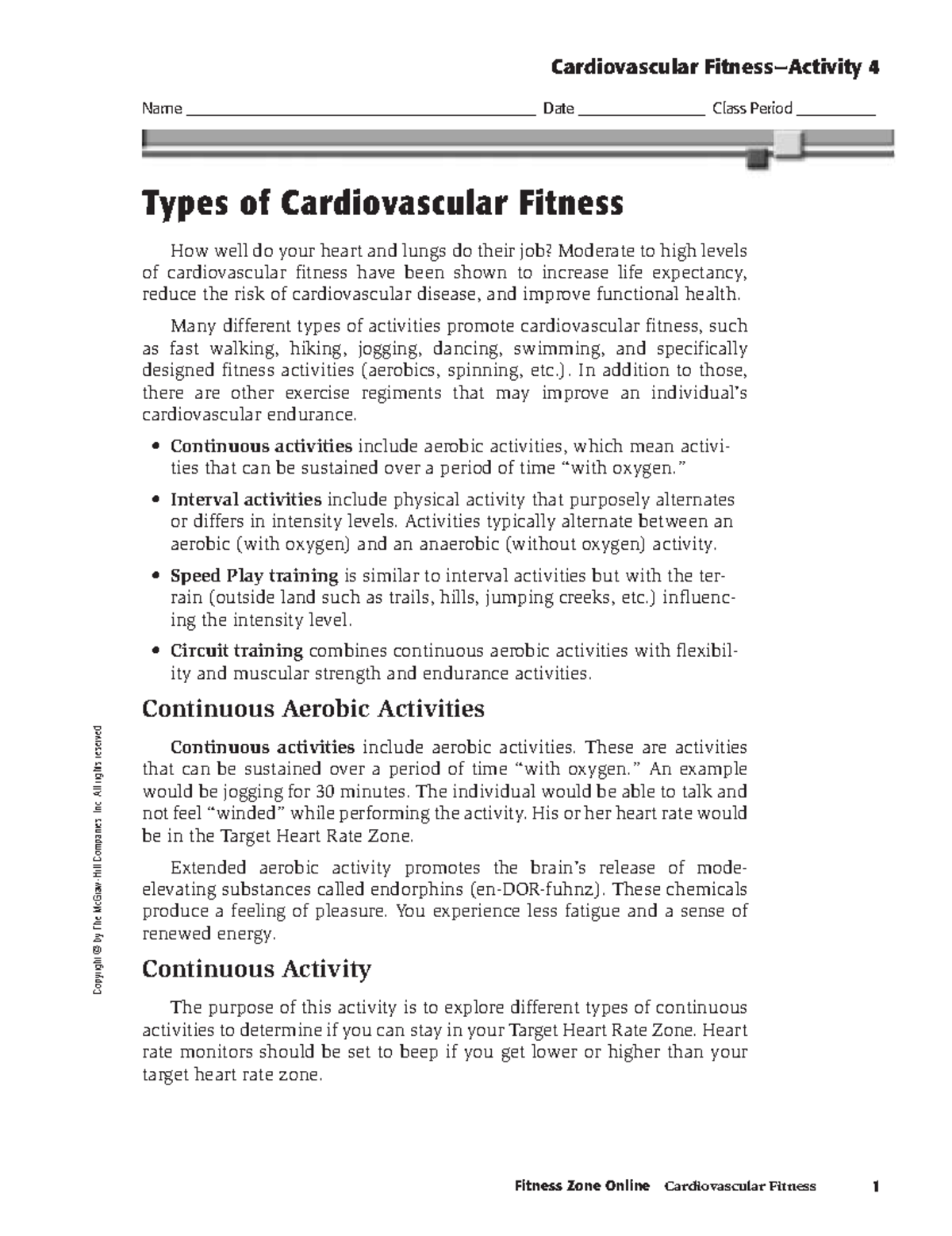 Cardiovascular fitness activity 4 - Name