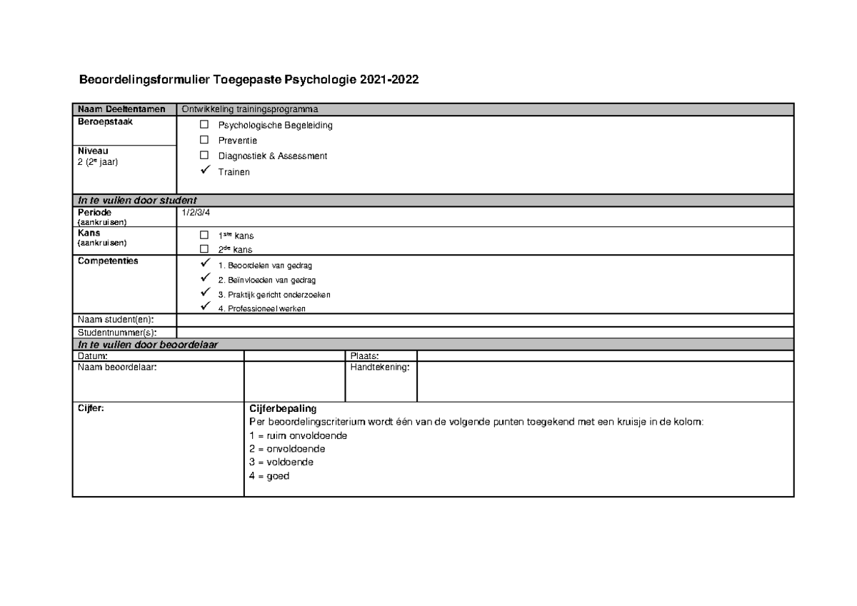 Beoordelingsformulier Ontwikkeling Trainingsprogramma 21-22 met rubrics - Beoordelingsformulier ...