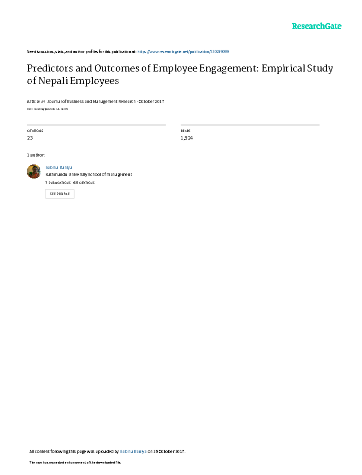 Predictors and Outcomes of Employee Engagement Emp - See discussions ...