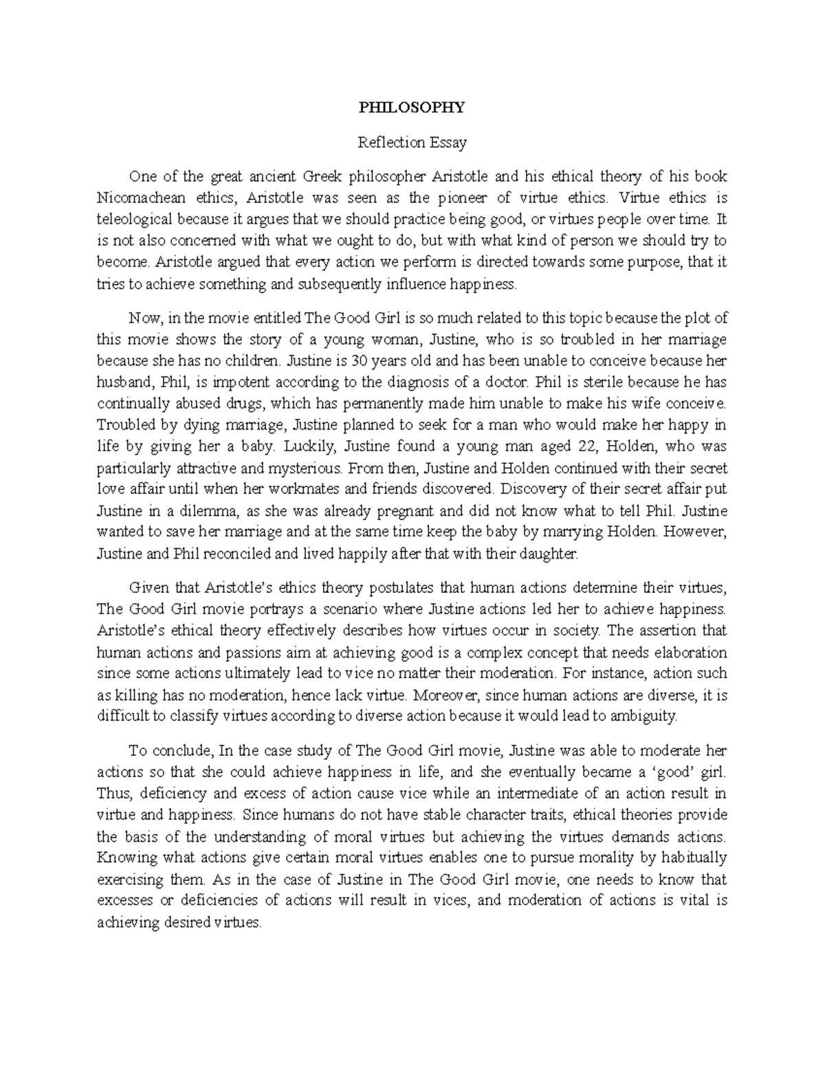 Activity 2.1 Philosophy Essay - PHILOSOPHY Reflection Essay One of the ...