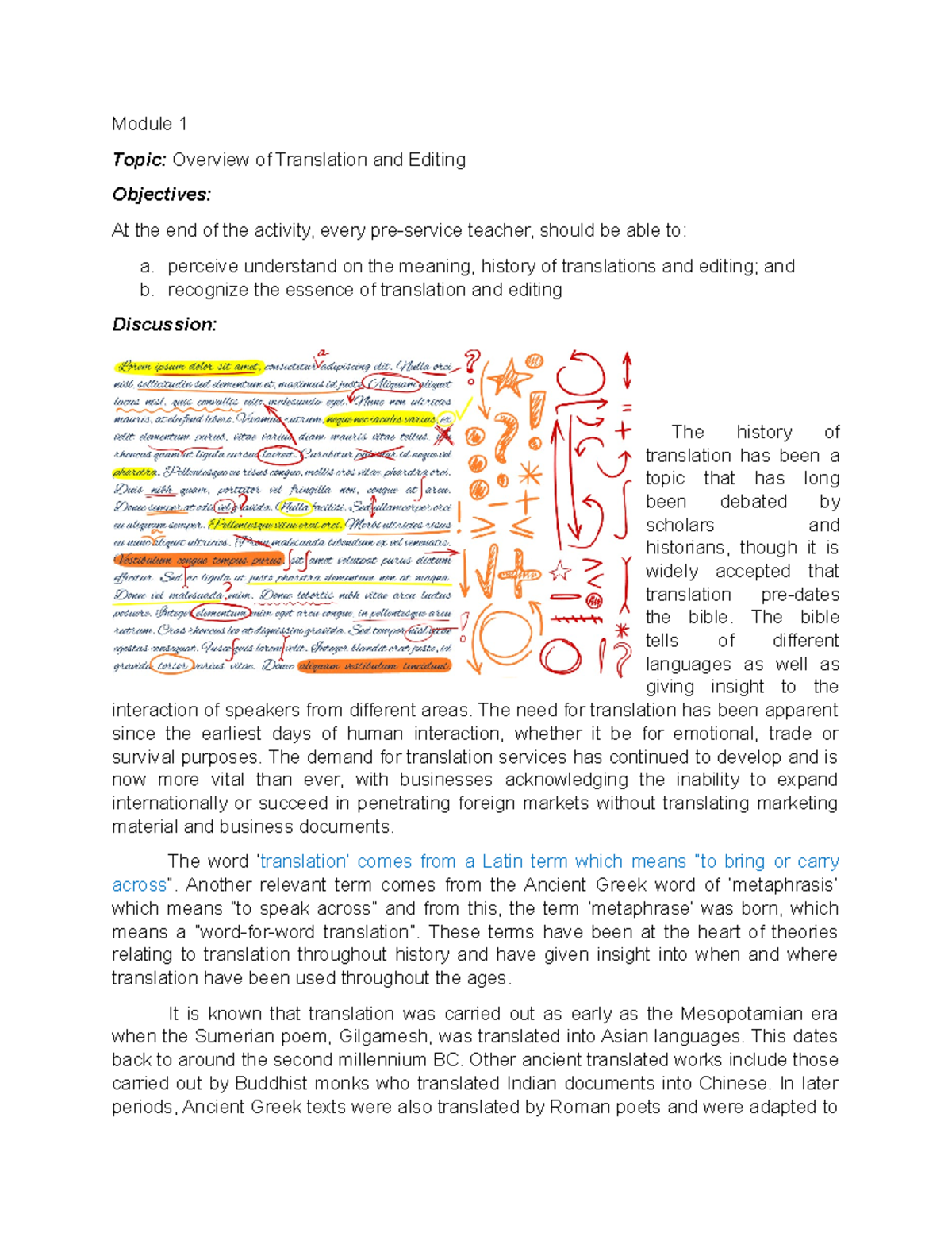 Module 1- Translation and Editing - Module 1 Topic: Overview of ...