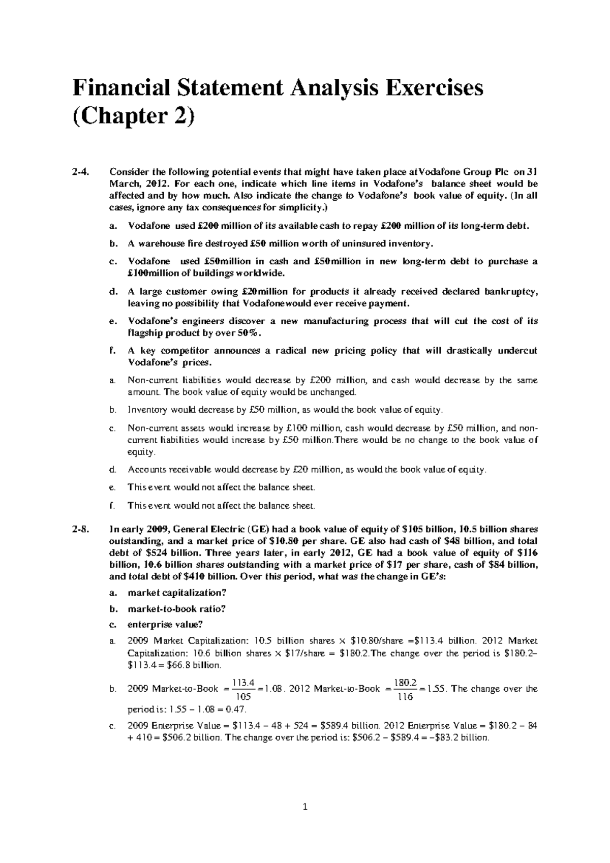 Financial management excercises - Financial Statement Analysis ...
