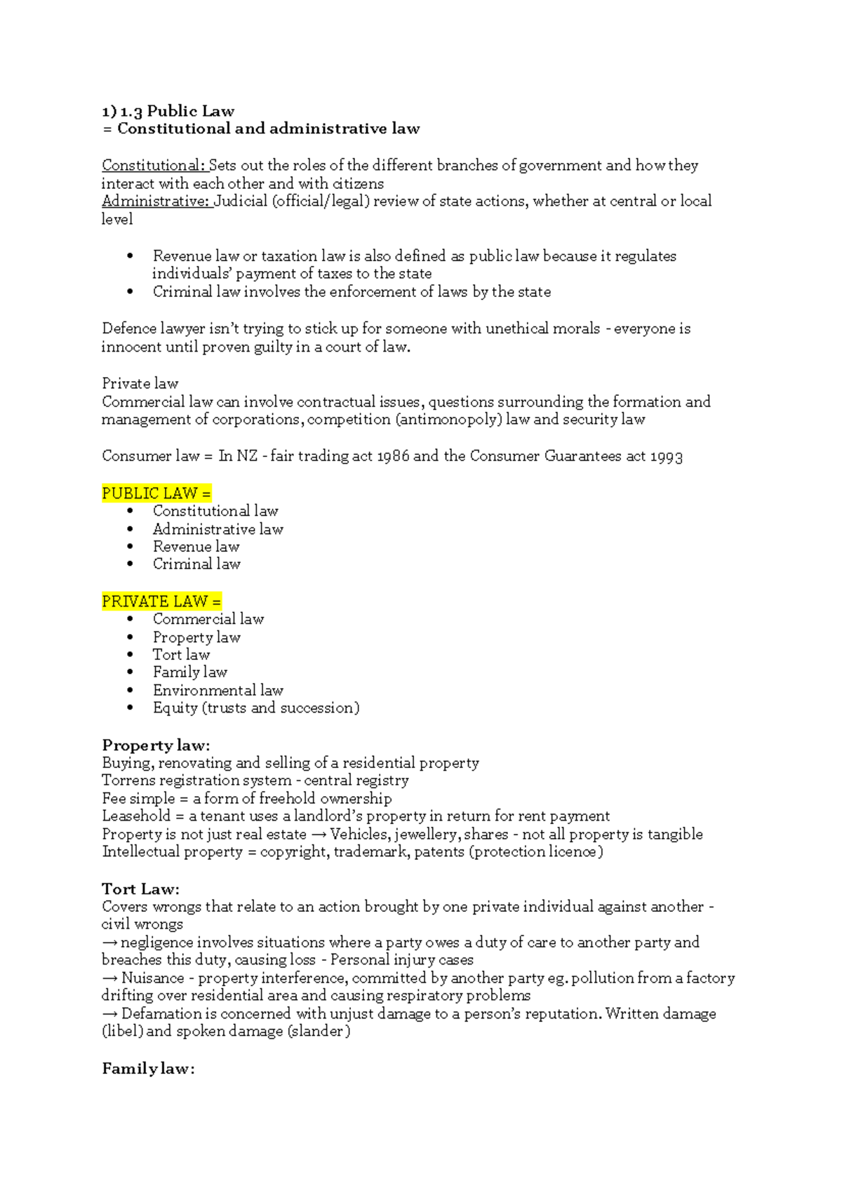 121 Textbook Notes - Summary Law Alive - 1 Public Law = Constitutional ...