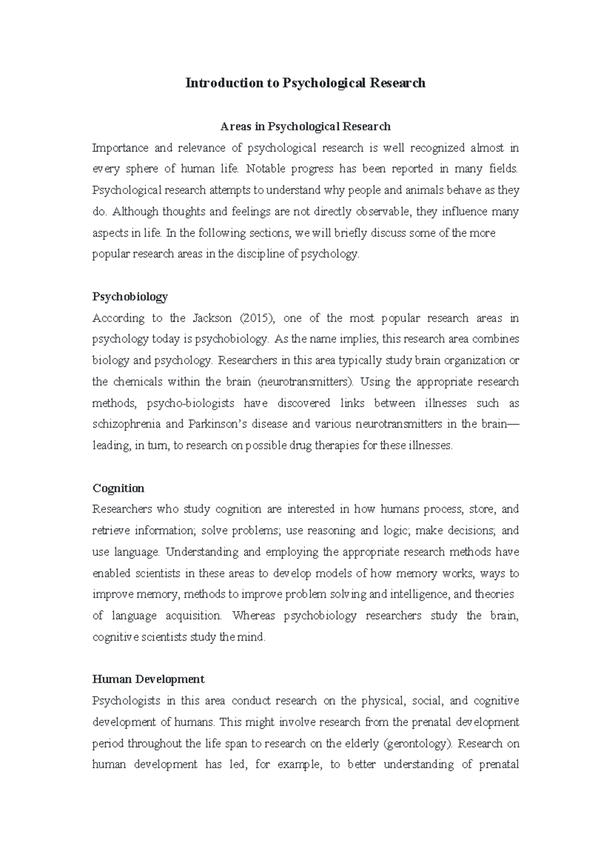 Introduction to Psychological Research (Areas in Psychological Research ...