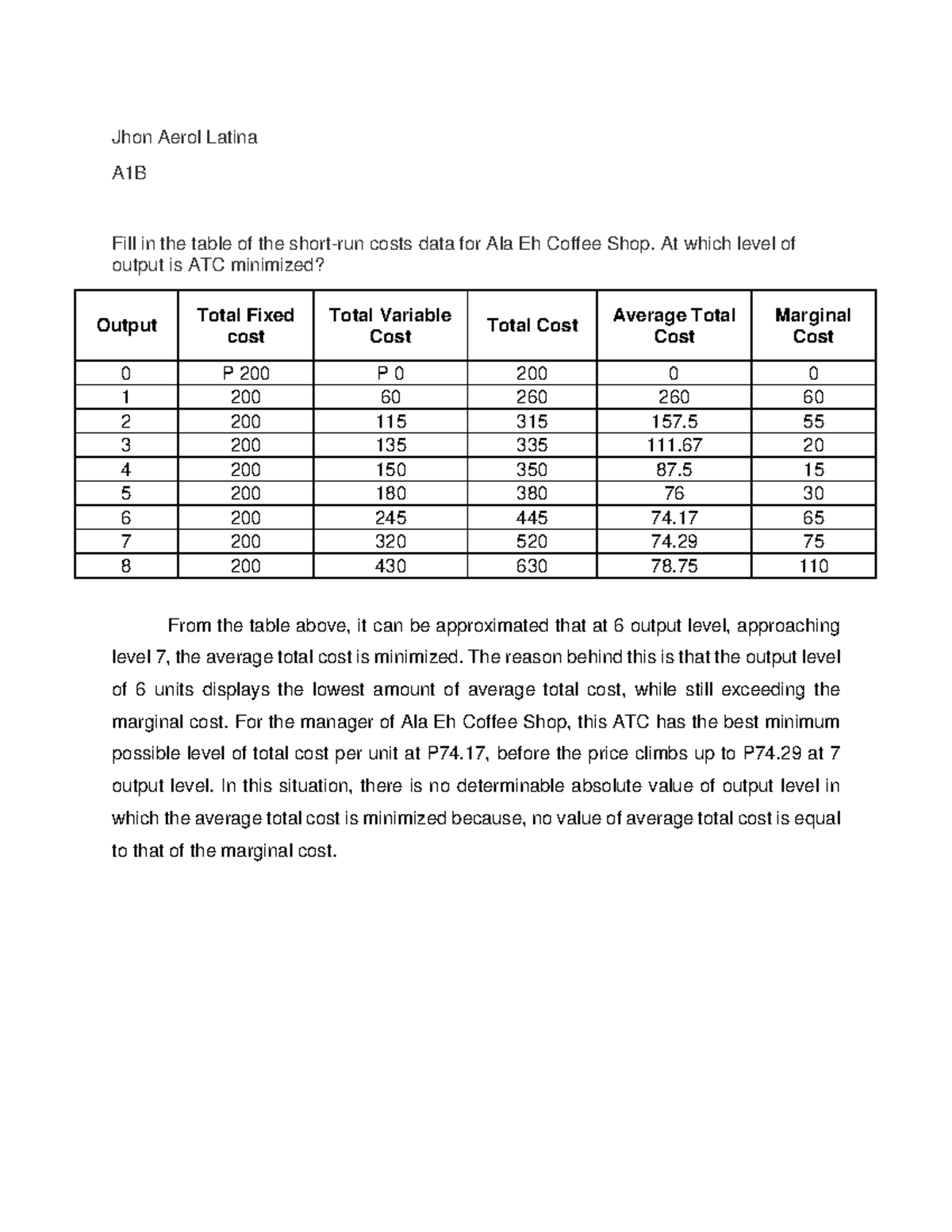 Maneco Latina A1B Short Run Cost - Jhon Aerol Latina A1B Fill in the ...
