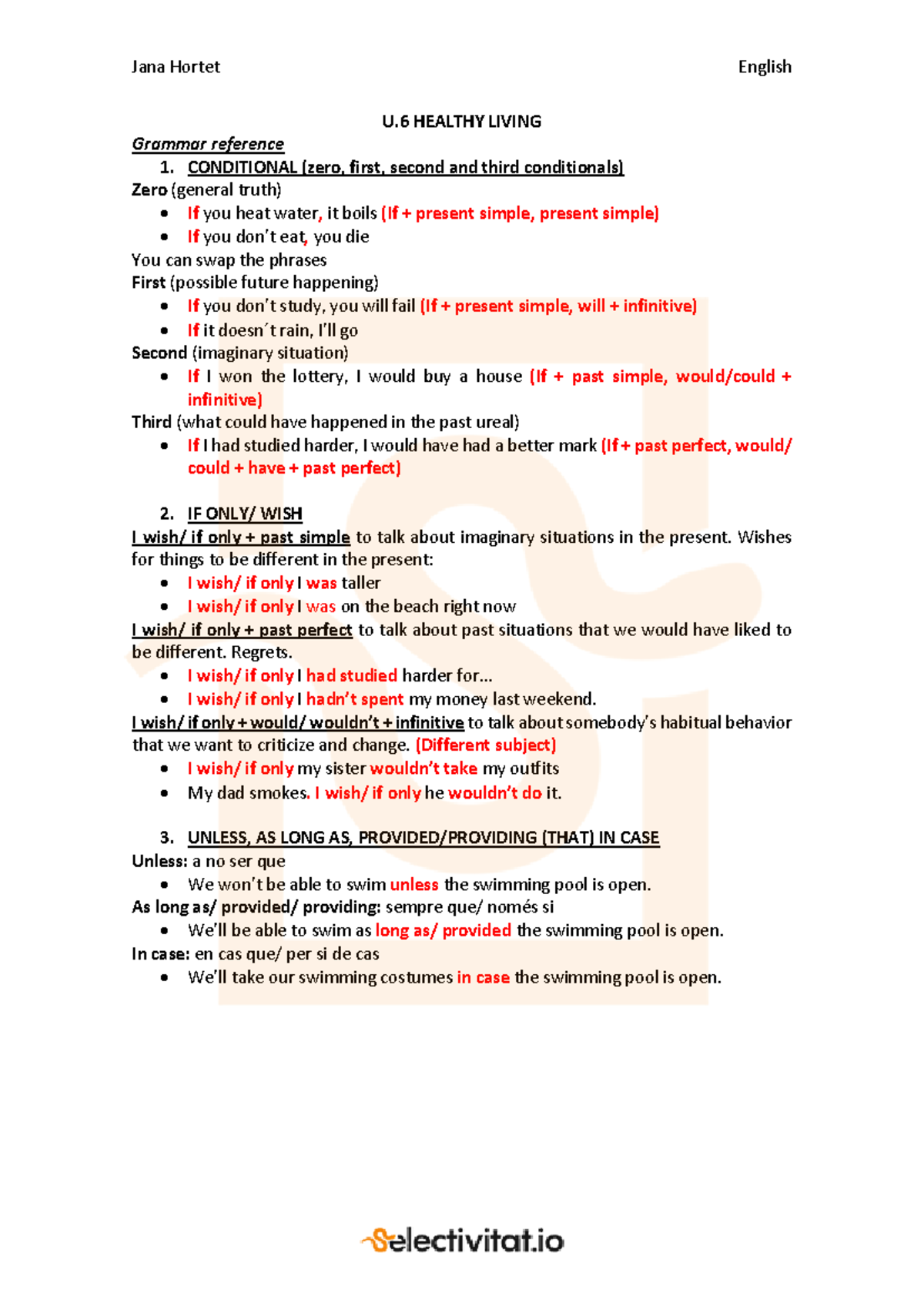 Unit-6-Conditionals - meditaciones - Jana Hortet English U HEALTHY LIVING Grammar reference 1 ...