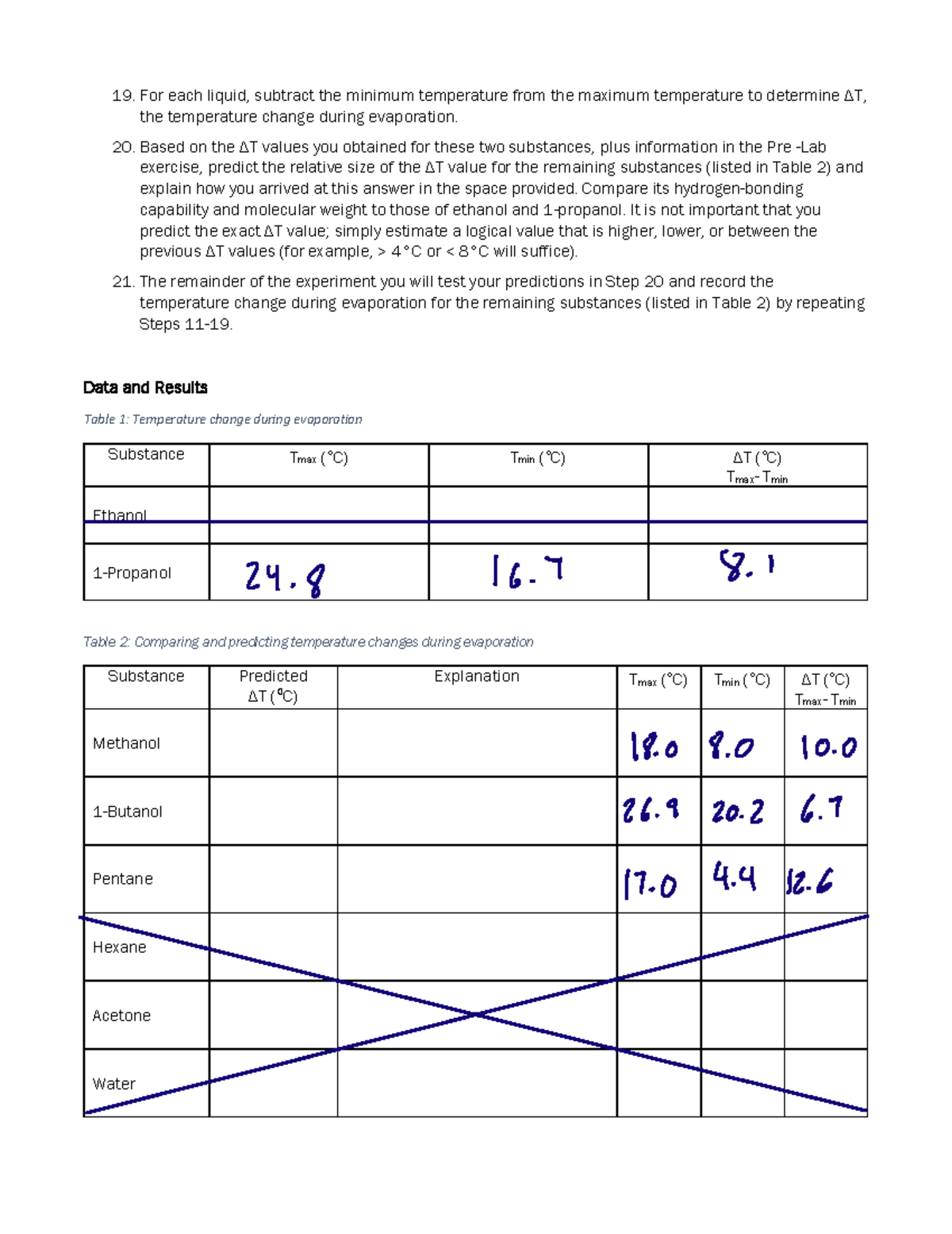 IMF Lab report - Grade: A - For each liquid, subtract the minimum ...