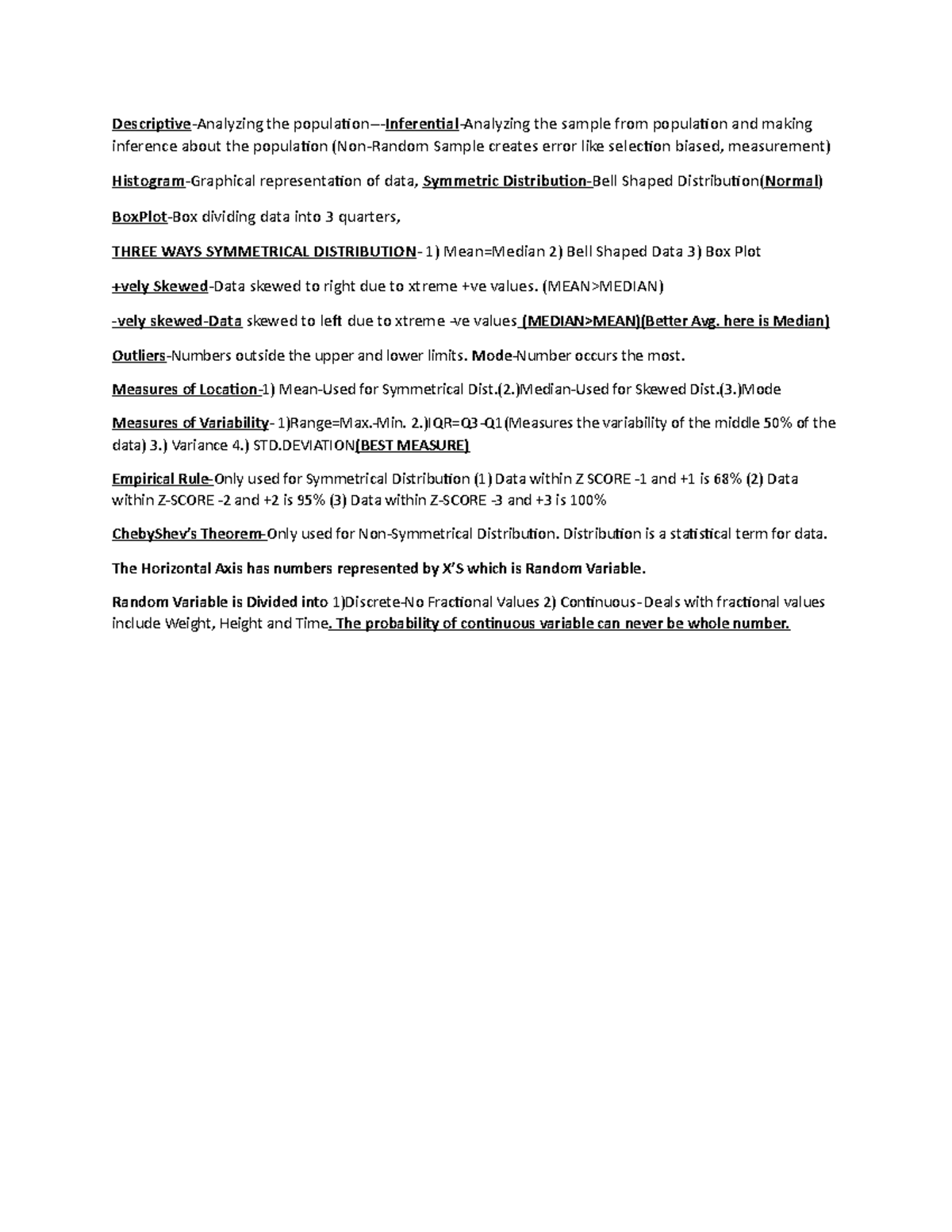 Cheat Sheet- First Midterm Cheat Sheet - Descriptive -Analyzing the ...