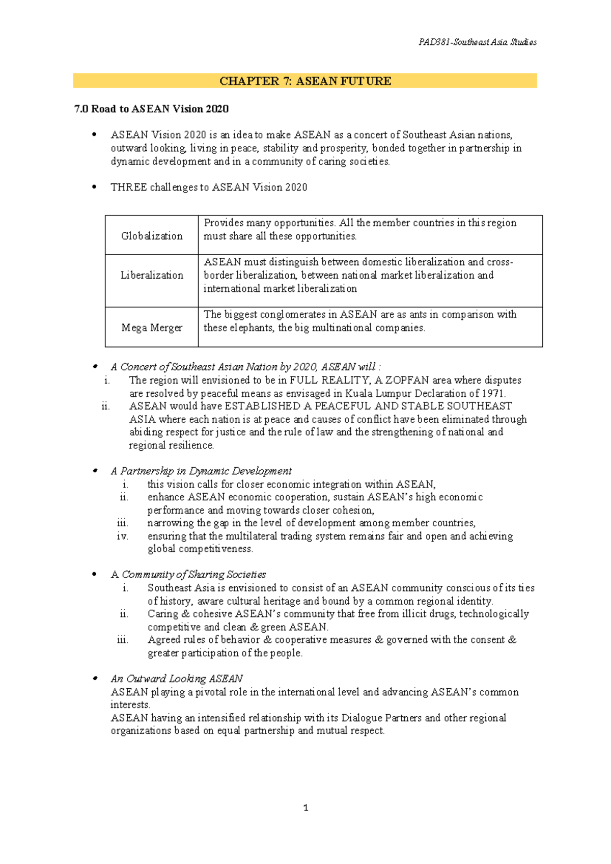 Chapter 7 ASEAN FUTURE - CHAPTER 7: ASEAN FUTURE 7 Road to ASEAN Vision ...