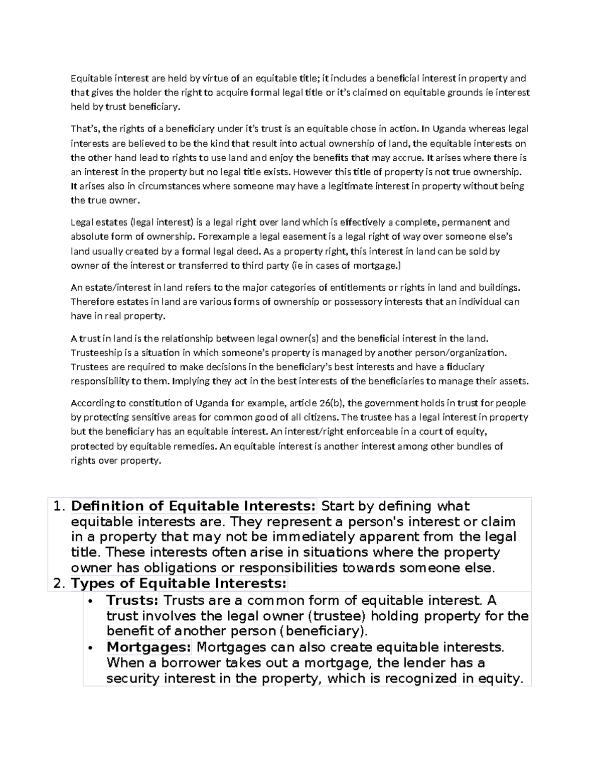 Equitable interest - That’s, the rights of a beneficiary under it’s ...