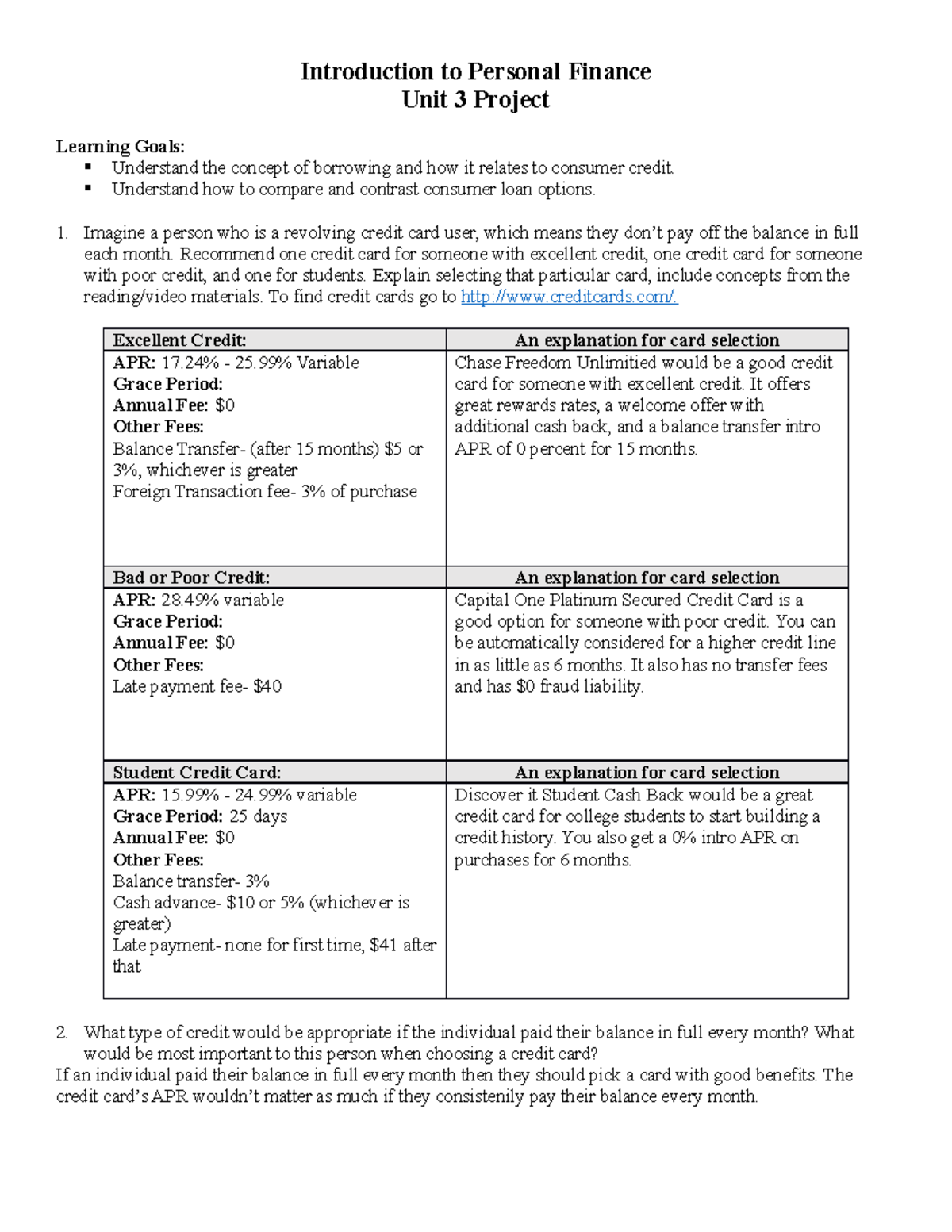 Unit 3 Project- Eades - Introduction to Personal Finance Unit 3 Project ...