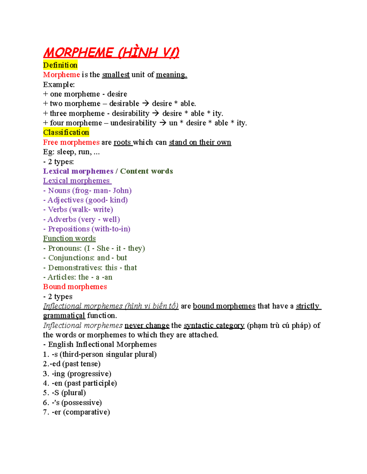 Morpheme (HÌNH VỊ) - Good! - MORPHEME (HÌNH V )Ị Definition Morpheme is ...