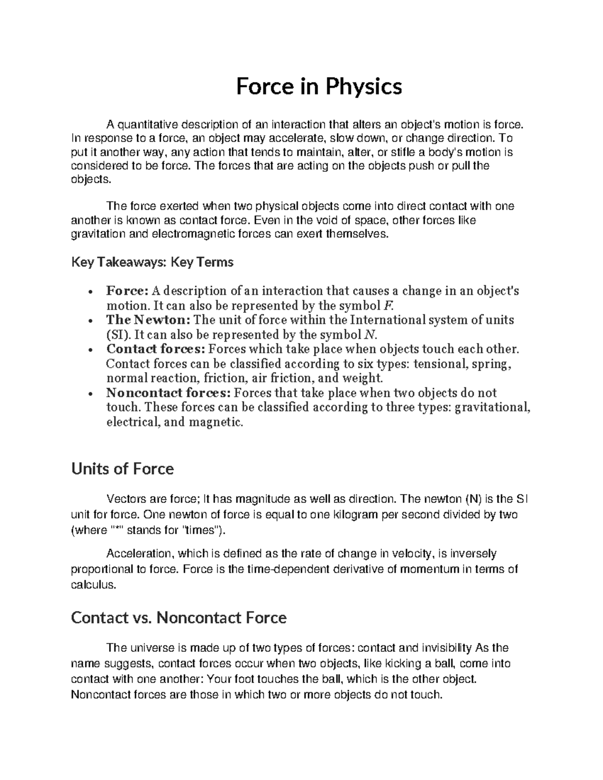 Force in Physics - module - phy 121 - Force in Physics A quantitative ...