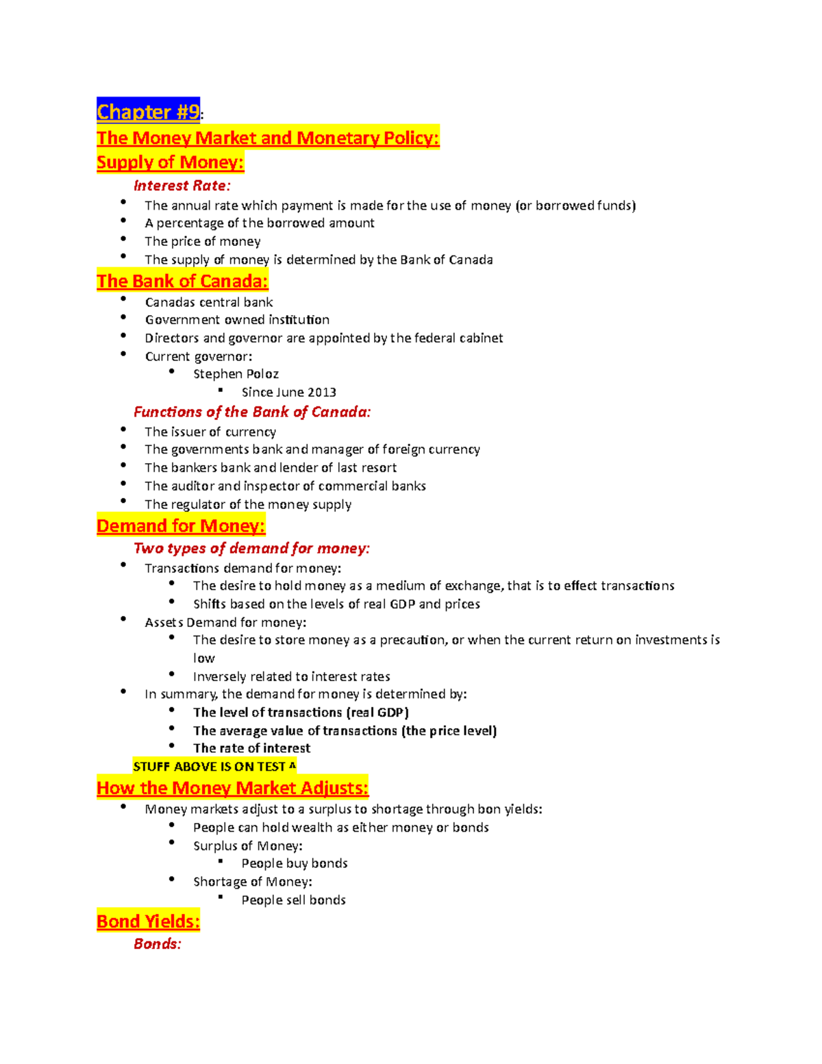 SAIT [Macro 305] - Chapter 9 - Chapter #9: The Money Market and ...