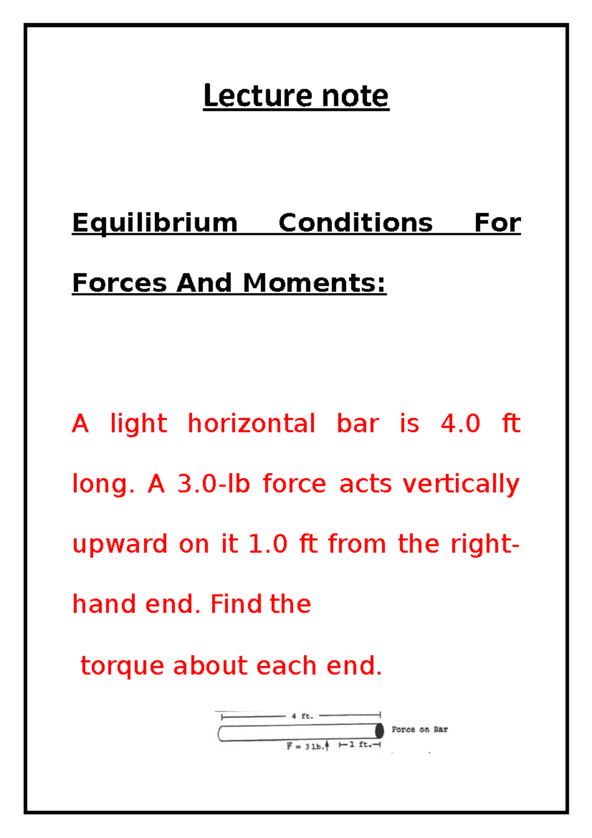Lecture note of Equilibrium Conditions For Forces And Moments - Lecture ...