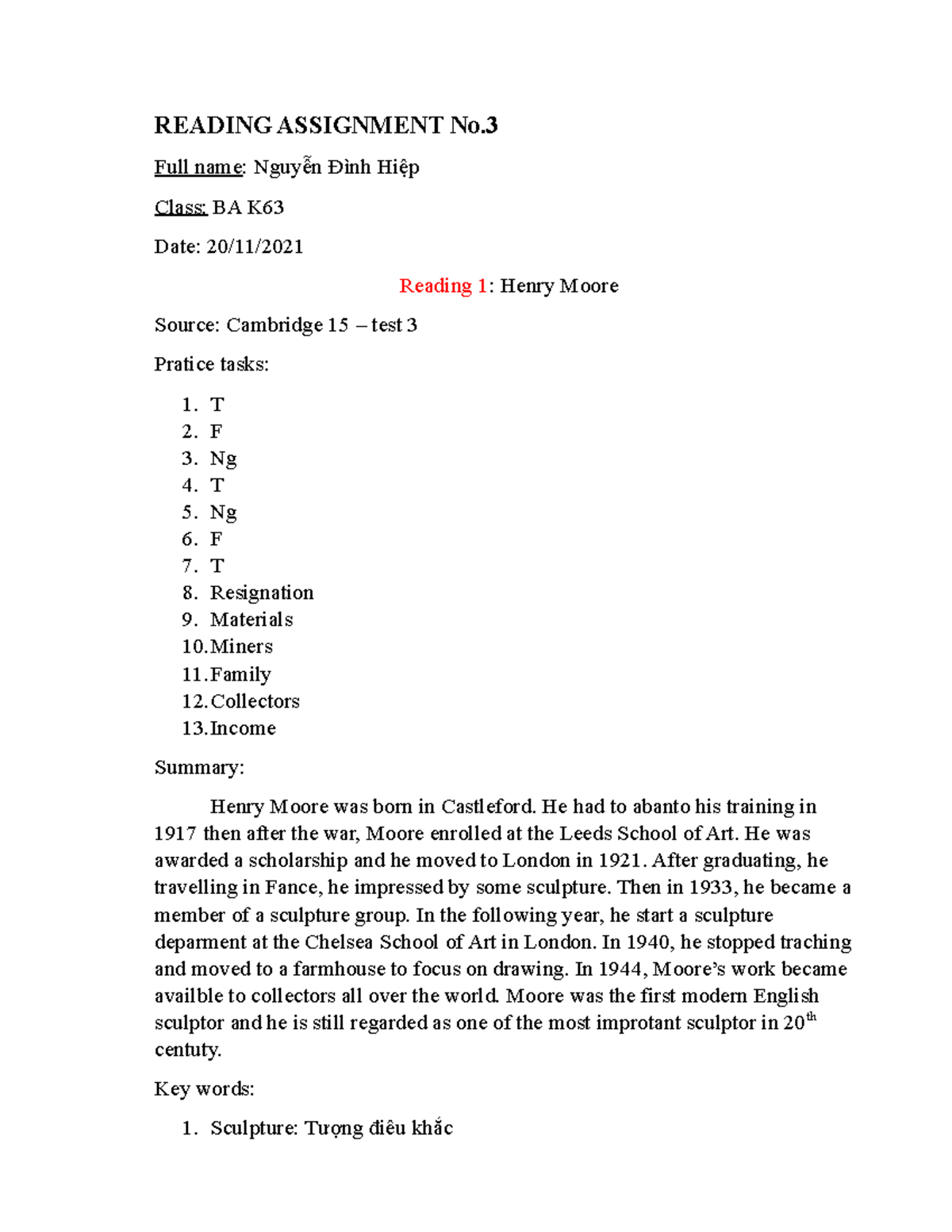 Reading Assignment Tuần 3 - READING ASSIGNMENT No. Full name: Nguyễn ...