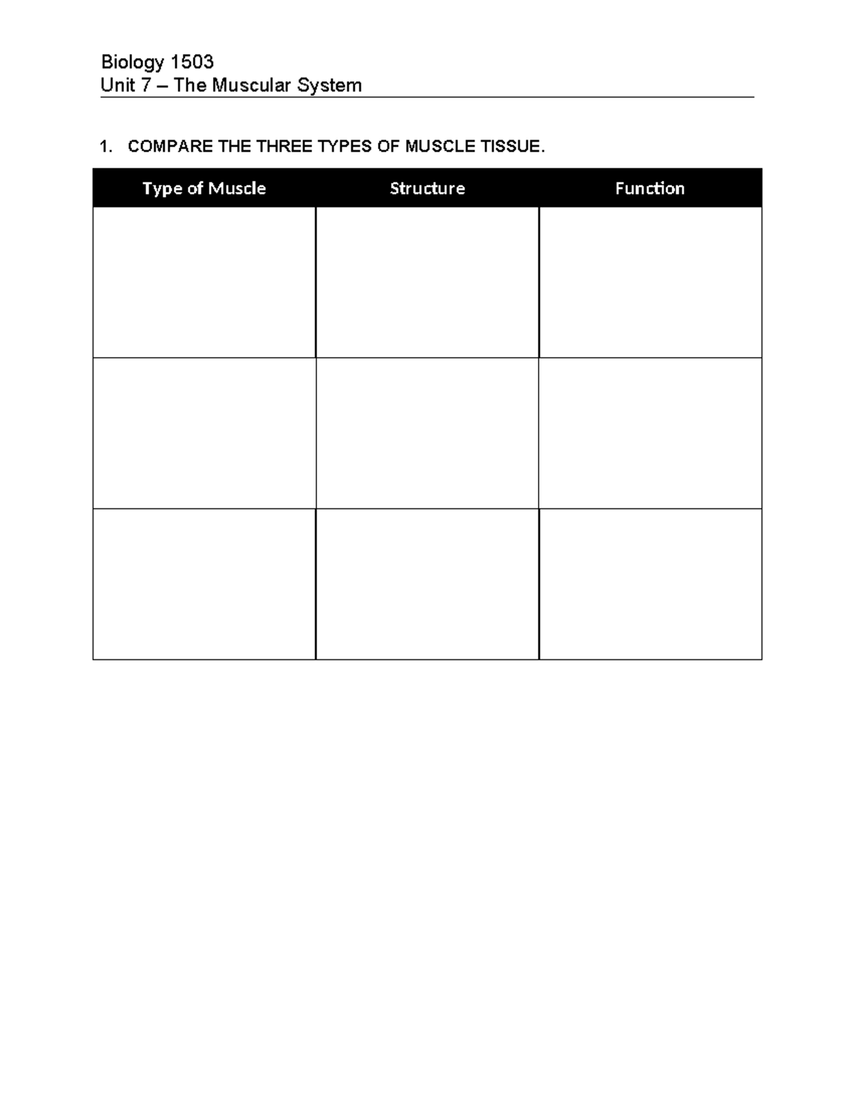 Notes Unit 7 - The Muscular System - Unit 7 – The Muscular System 1 ...