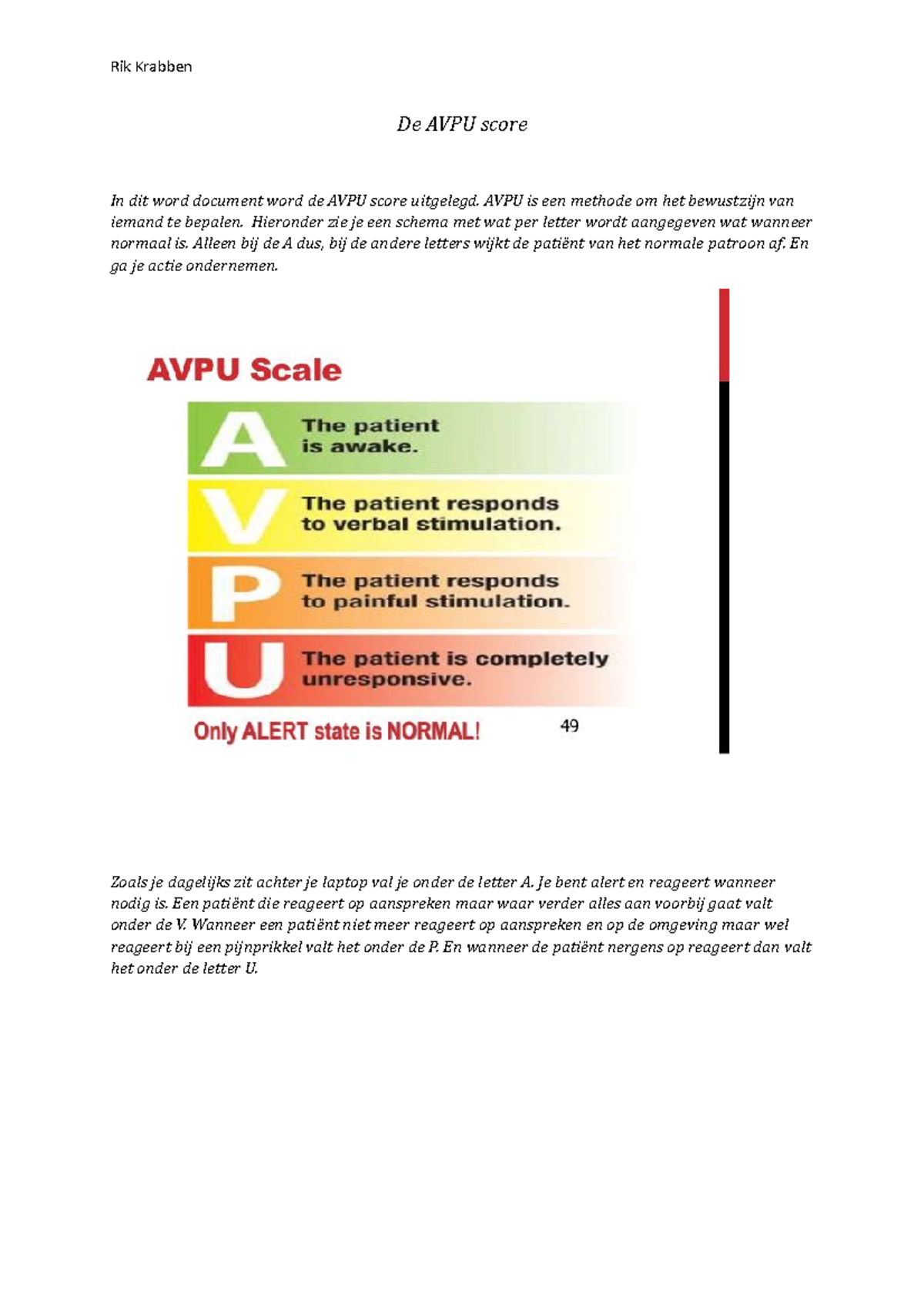 De AVPU-methode - joe - Rik Krabben De AVPU score In dit word document ...