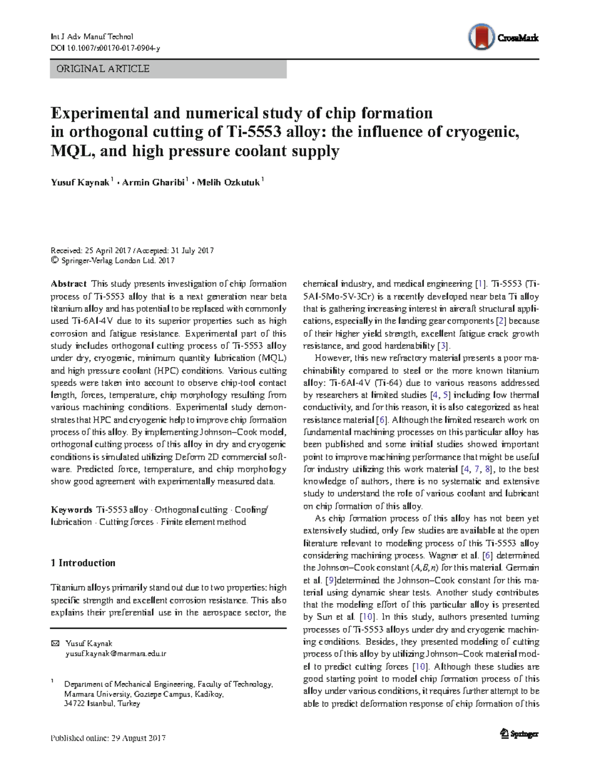Experimental and numerical study of chip - 2017 Abstract This study ...