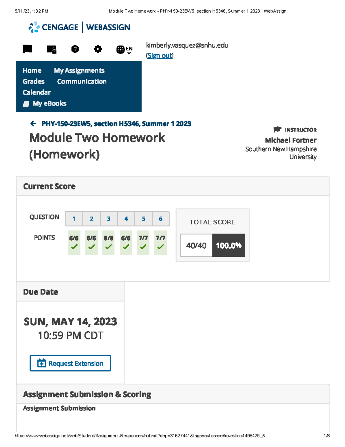 Module Two Homework - PHY-150-23EW5, section H5346, Summer 1 2023 Web ...