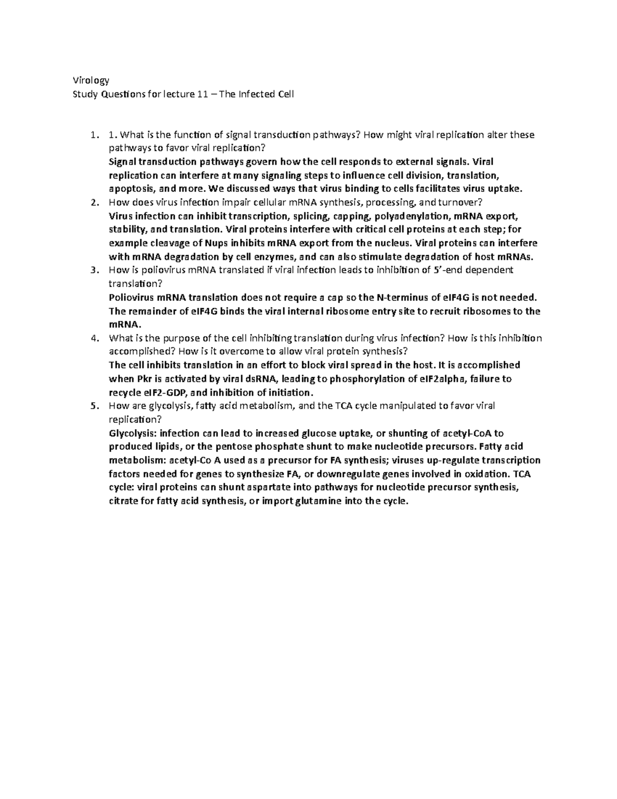 Virology Study Questions for lecture 11 – The Infected Cell - Viral ...