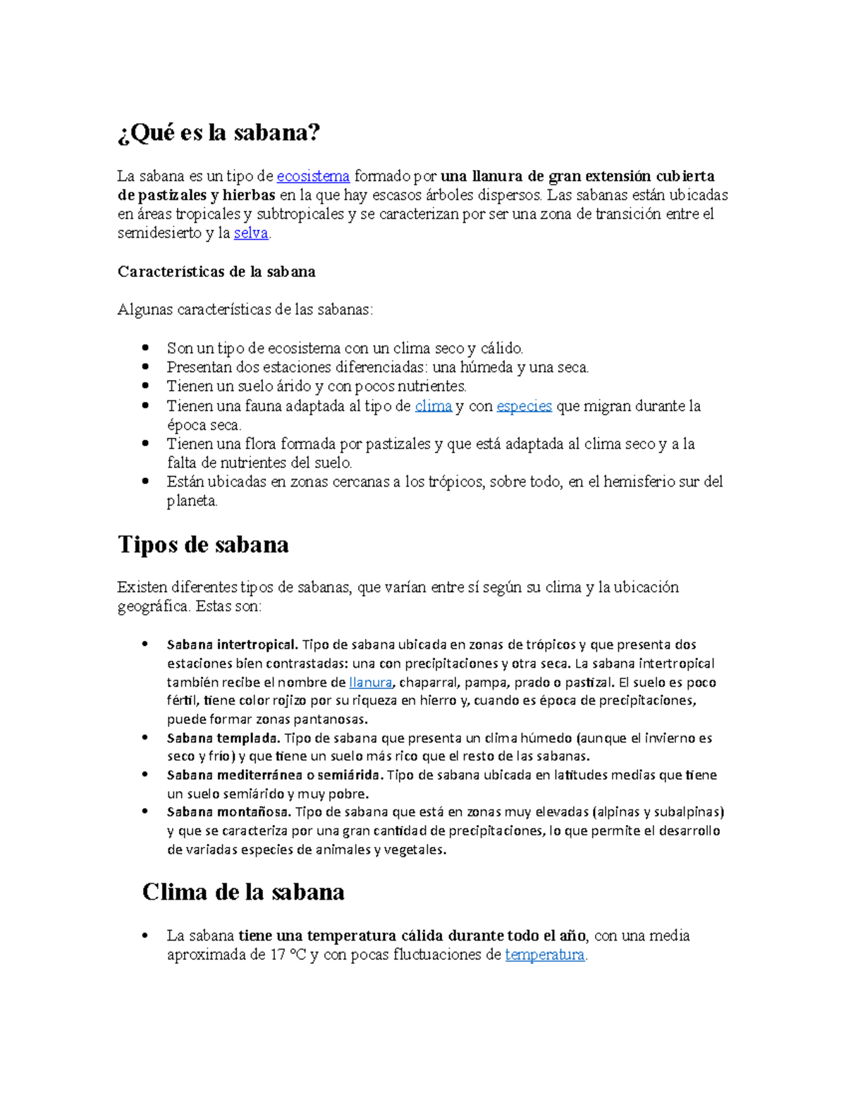 Qué es la sabana - apuntes primaria - ¿Qué es la sabana? La sabana es ...