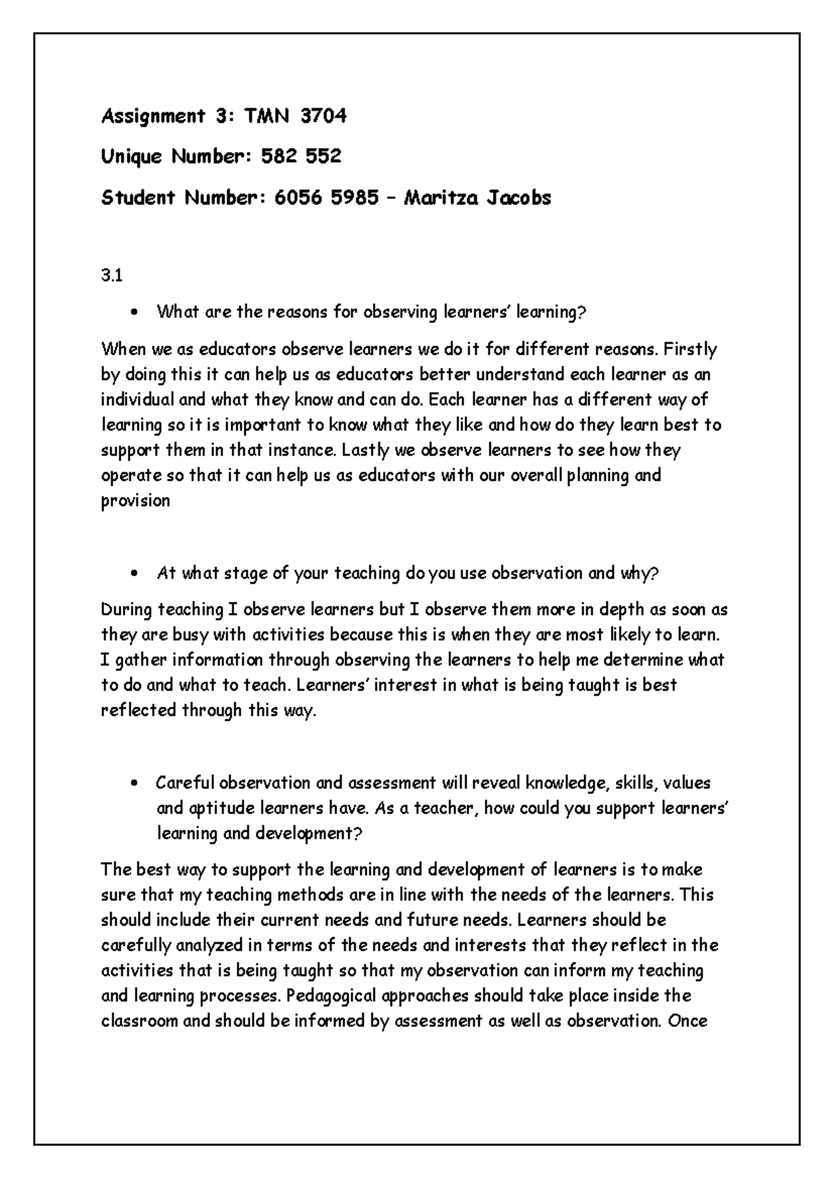 TMN 3704 Assignment 3 - Assignment 3: TMN 3704 Unique Number: 582 552 Student Number: 6056 5985 ...