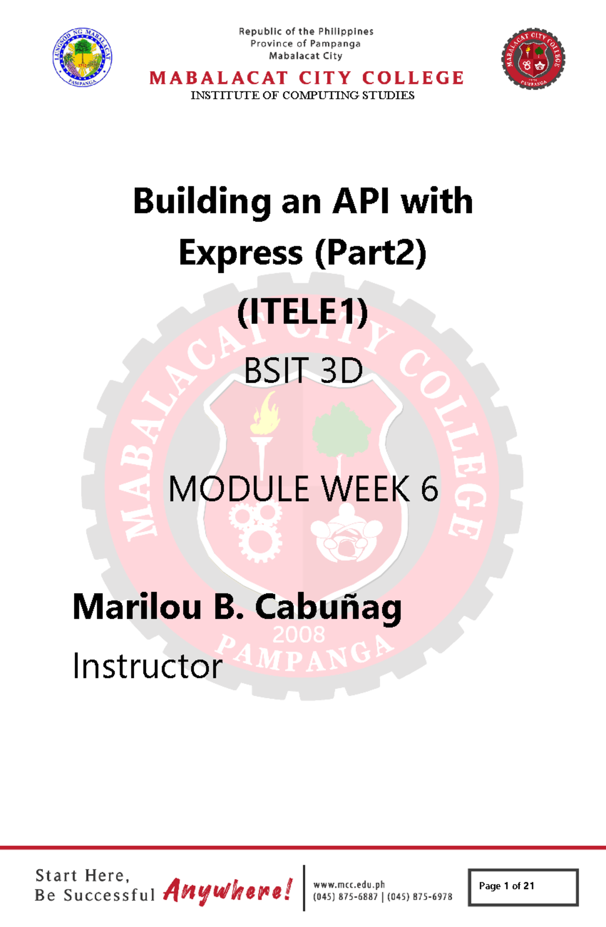 ITELE1 Module and Worksheet 6 - Building an API with Express (Part2 ...