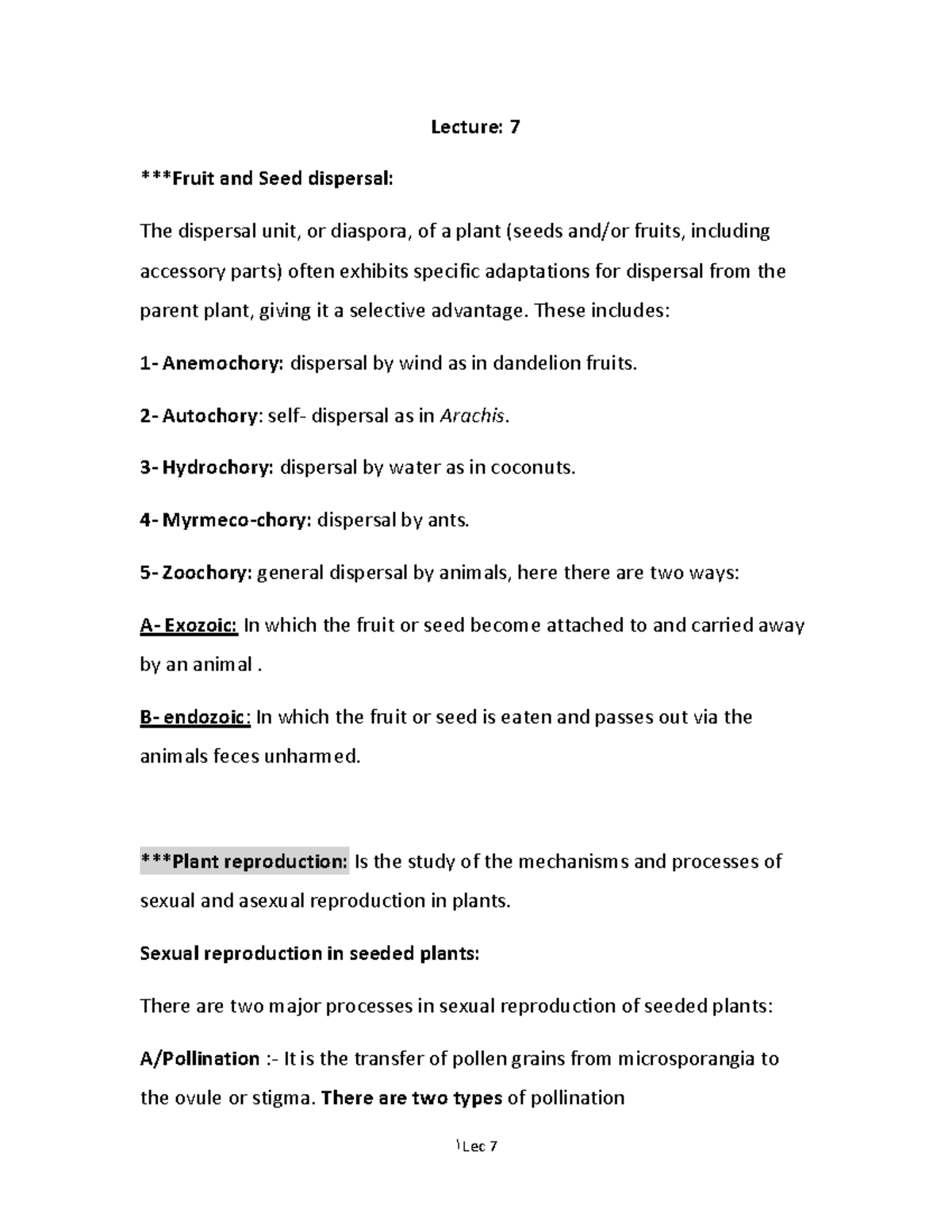 Plant Taxanomy 7 - Lecture: 7 ***Fruit and Seed dispersal: The ...