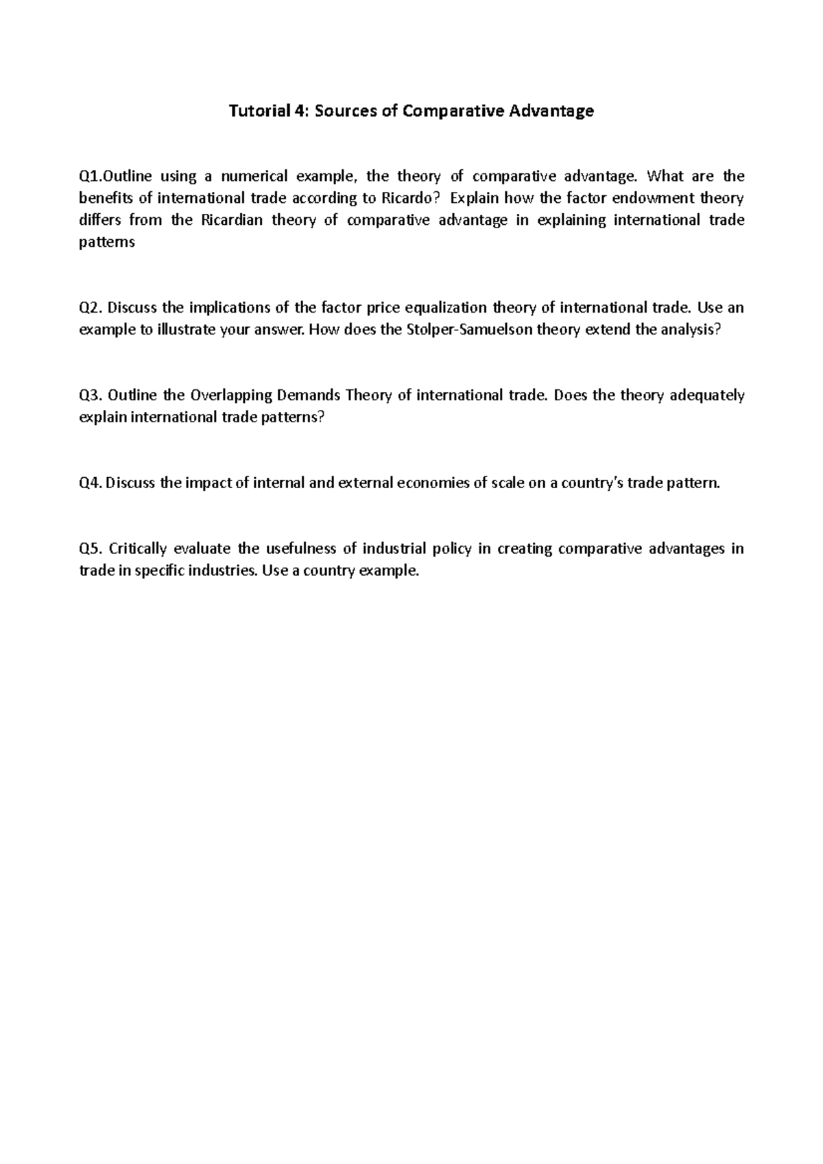 Tutorial 4 - Sources of Comparative Advantage - What are the benefits ...