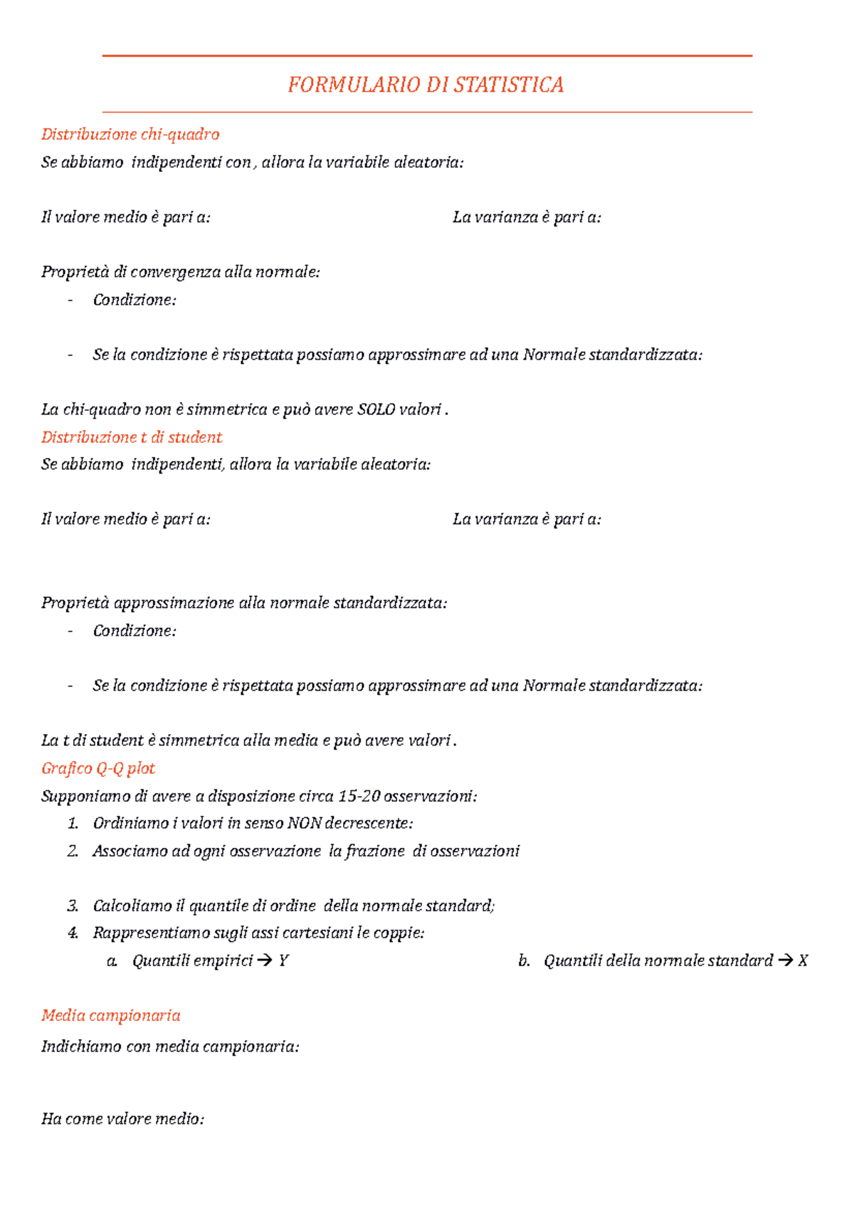 Formulario Statistica modulo 2 - FORMULARIO DI STATISTICA Distribuzione ...