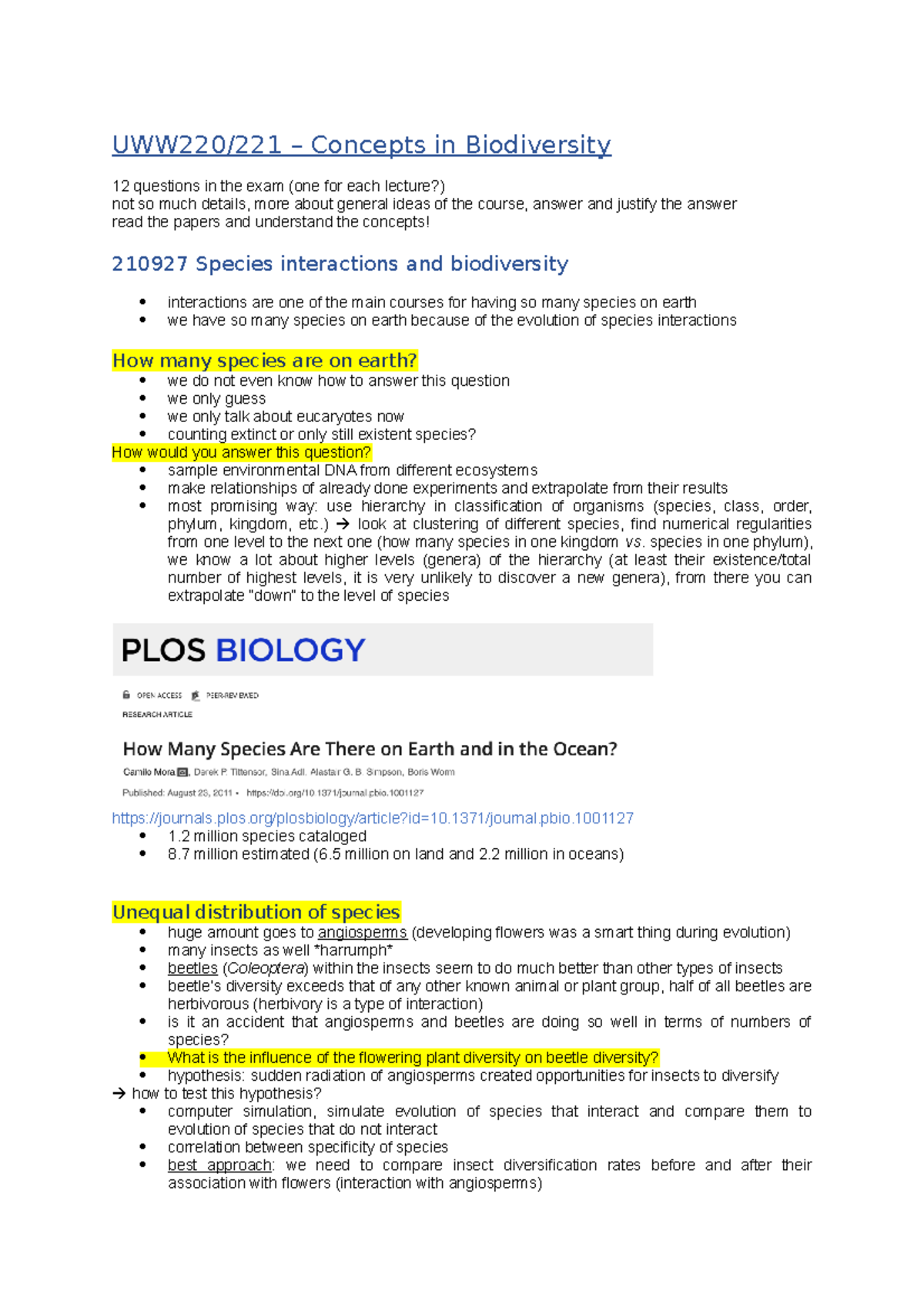 210927 Species Interactions and biodiversity - UWW220/221 – Concepts in ...