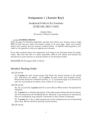 Assignment 1 - Answer Key - Assignment 1 (Answer Key) Analytical ...