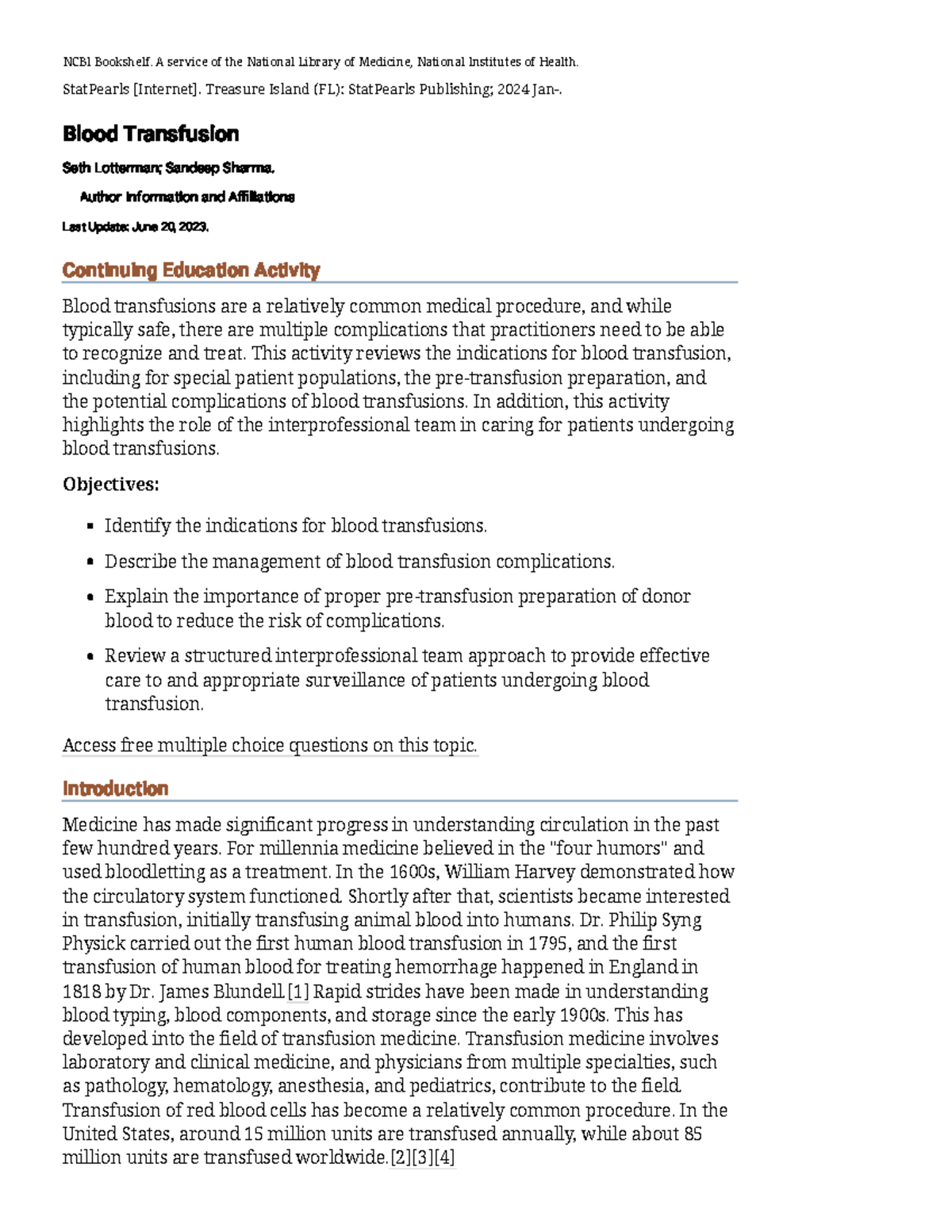 Blood products transfusions in emergency departments - NCBI Bookshelf ...