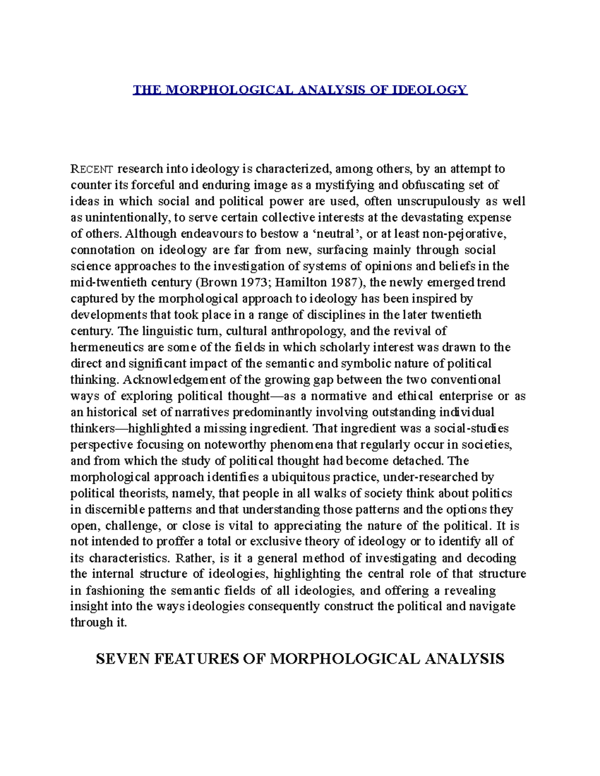 THE Morphological Analysis OF Ideology - THE MORPHOLOGICAL ANALYSIS OF ...