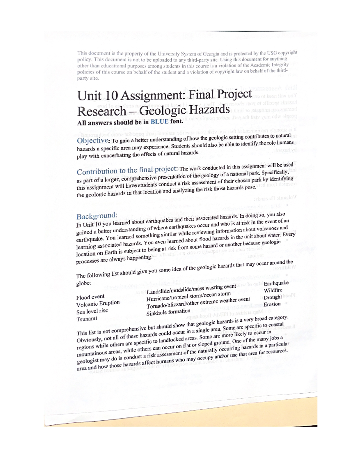 Unit 10 Assignment: Final Project - This document This is the property of the University System ...