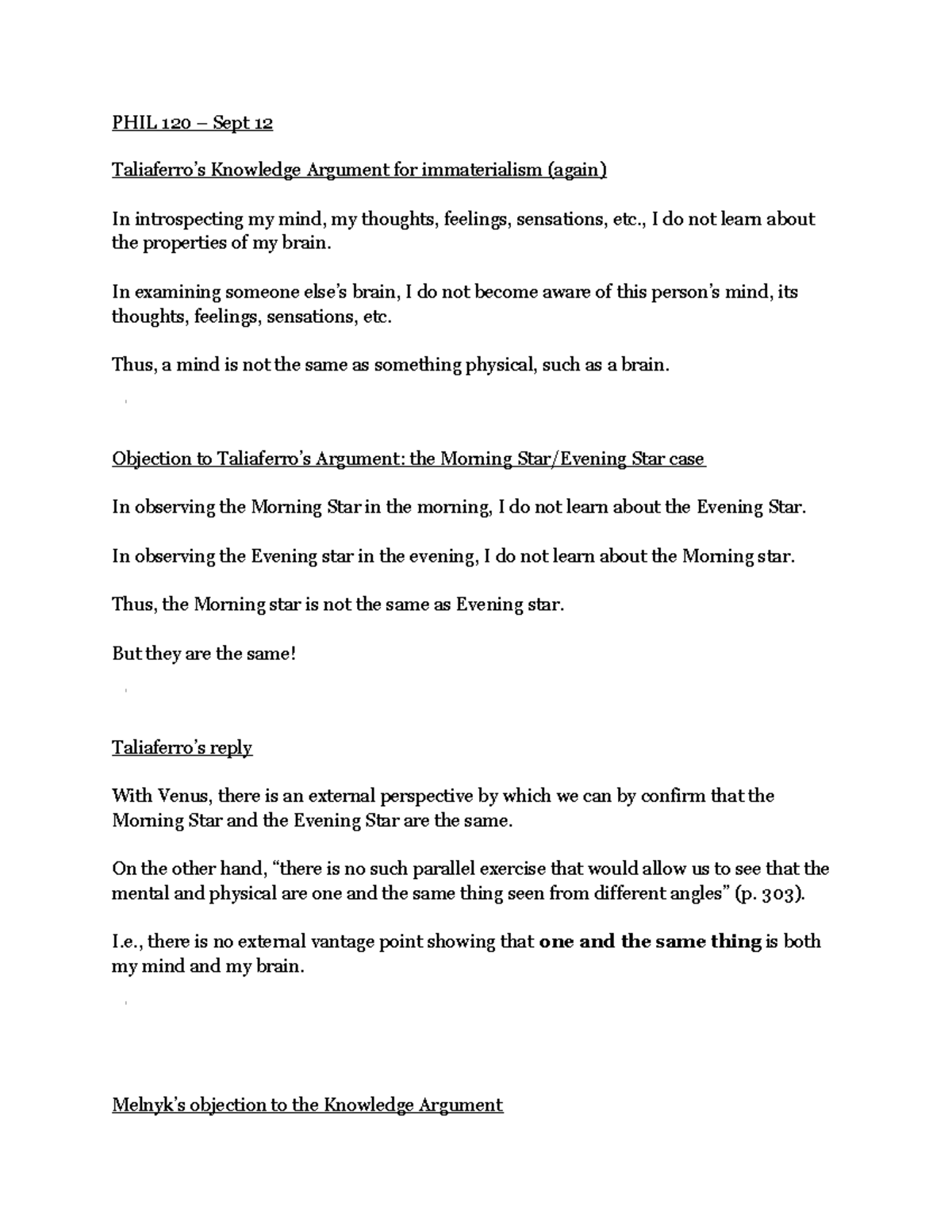 PHIL- 120 (Knowledge, Mind and Existence) - PHIL 120 – Sept 12 ...