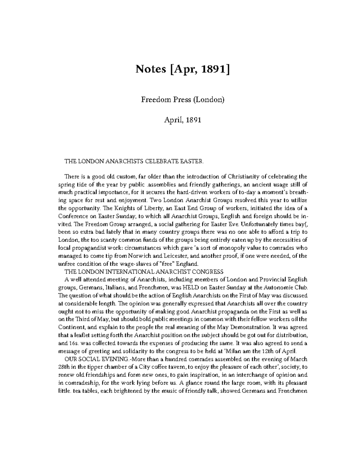 Freedom press london notes apr 1891 - Notes [Apr, 1891] Freedom Press ...
