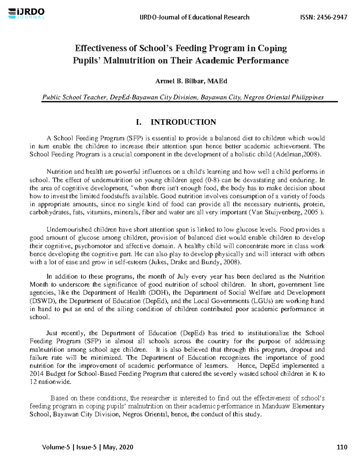 Effectiveness of School’s Feeding Program in Coping Pupils ...