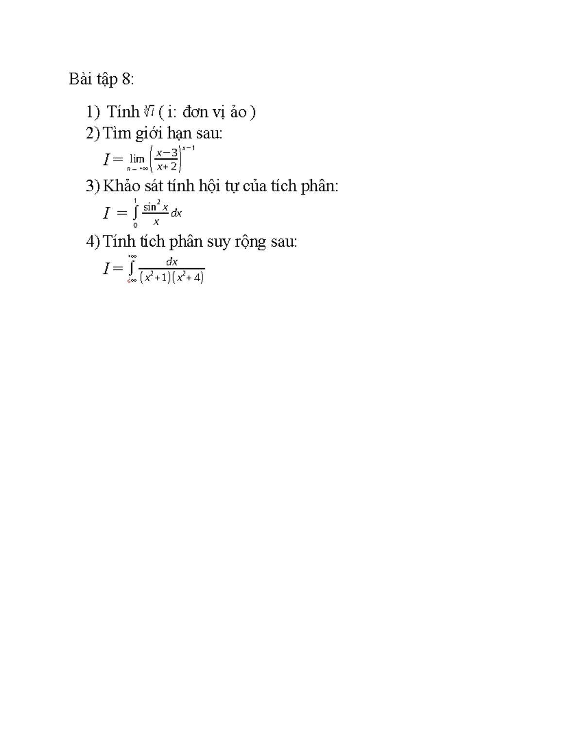 C2 bt8 Trần Gia Huy - huy - Tin học ứng dụng - Bài tập 8: 1) Tính 3 √i ( i: đơn vị ảo ) 2) Tìm ...