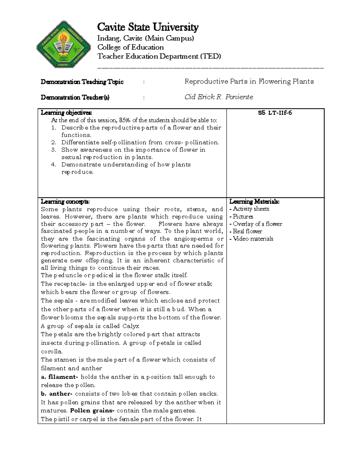 Template 7E's Lesson Plan Poniente Final - Cavite State University ...